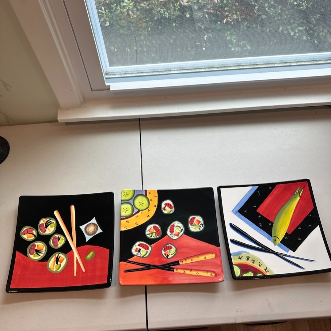 (3) Mary Naylor Designs Handpainted Plates Sushi Fish 2003*