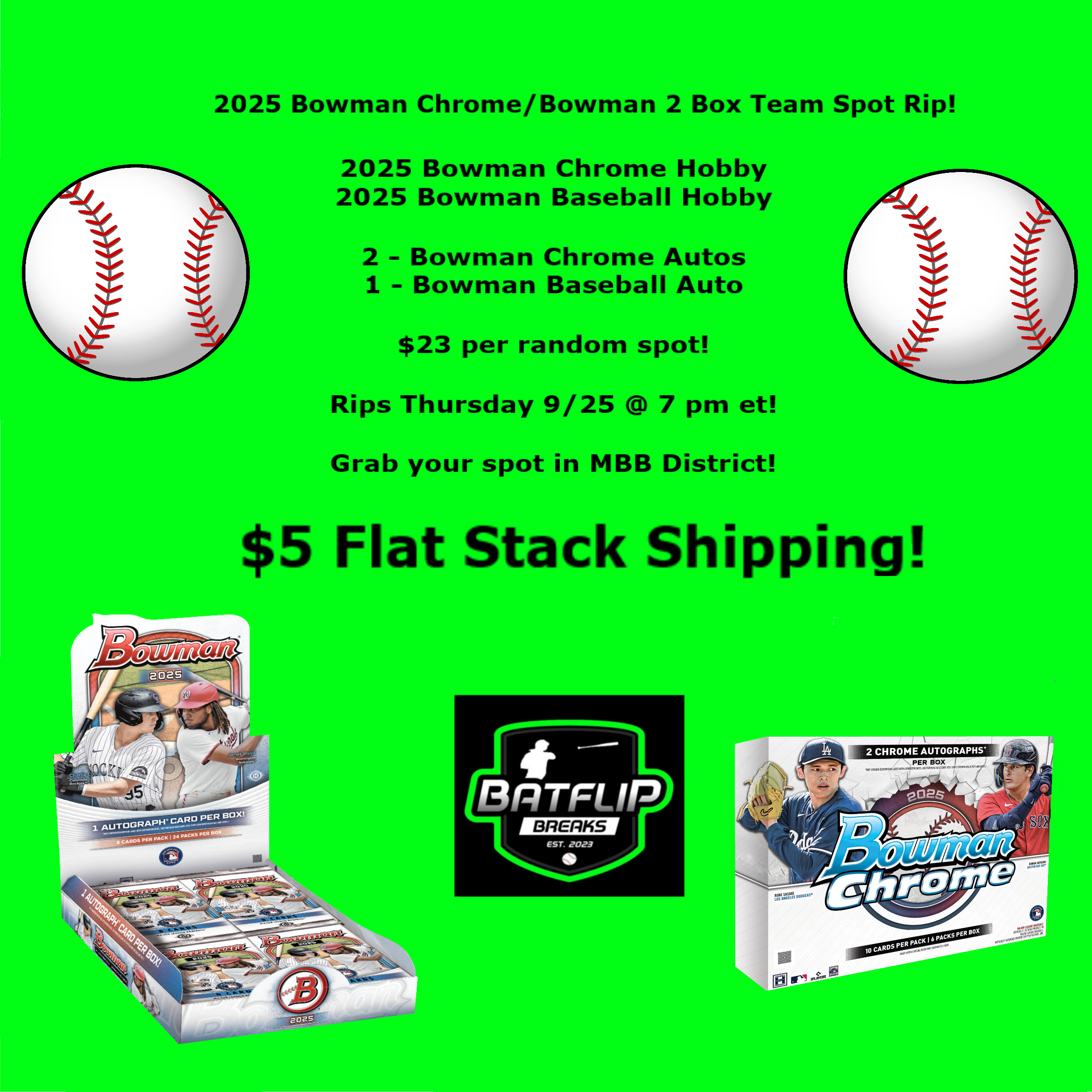 2025 Bowman Chrome Bowman 2 Box Team Spot Rip Bfb25