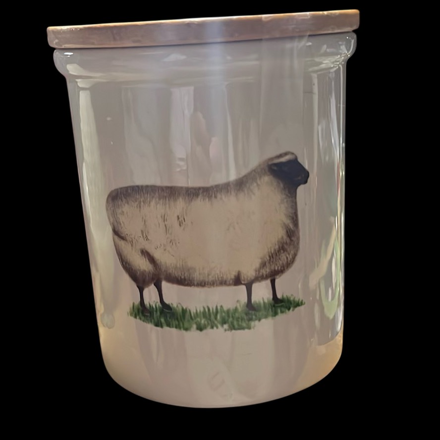 30. Sheep Pimpernel Canister with lid seal. Farmhouse style