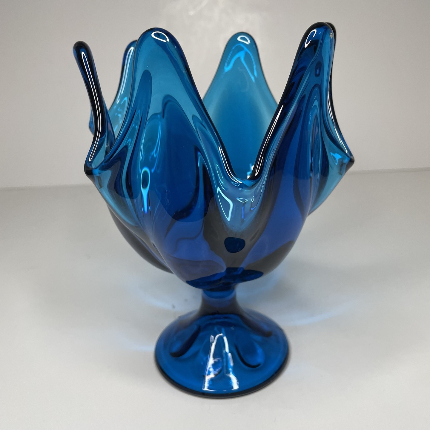 Viking Art Glass Handkerchief Vase Epic Bluenique 6 Petal Footed Swung MCM