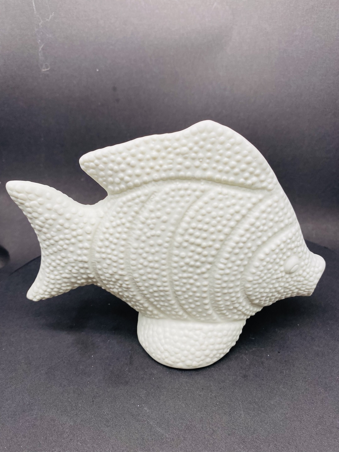 Bisque Ceramic Fish Decorative White Figurine Tropical 8 inch