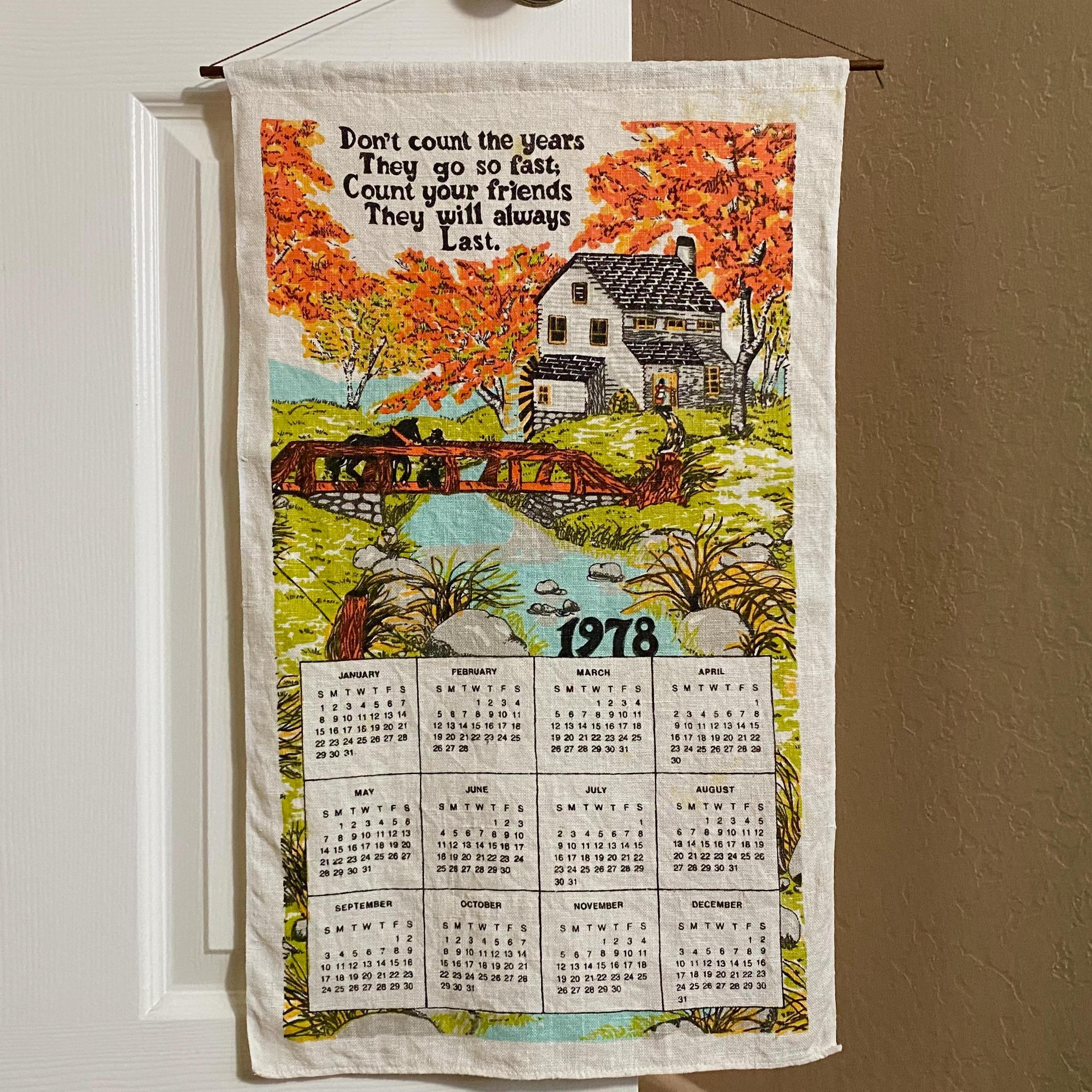 1978 Calendar Linen Hanging Autumn Landscape Friendship Theme