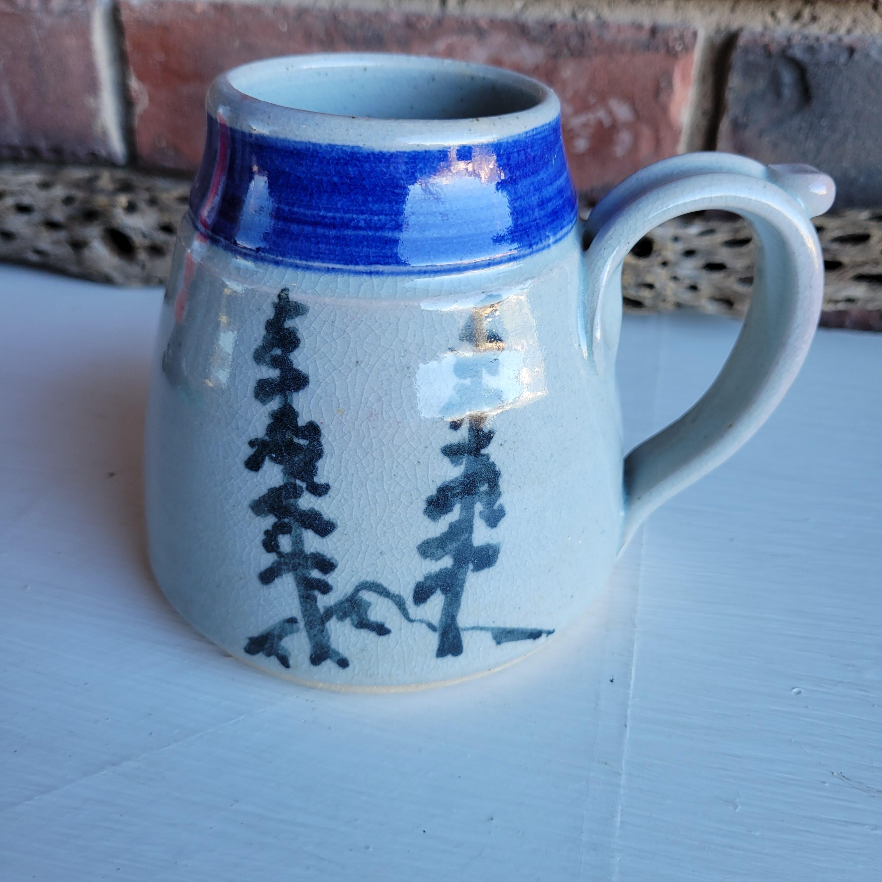 Pacific Northwest Style Mountain Pine Trees Pottery Coffee Mug Crackle ...
