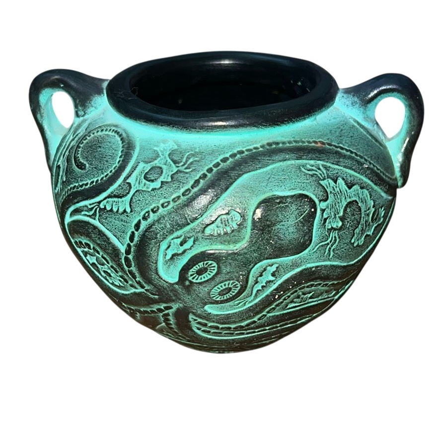 Rare Handpainted Terracotta Clay Octopus Pot