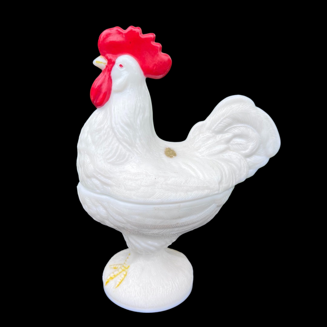 Westmoreland Milk Glass Rooster Candy Dish