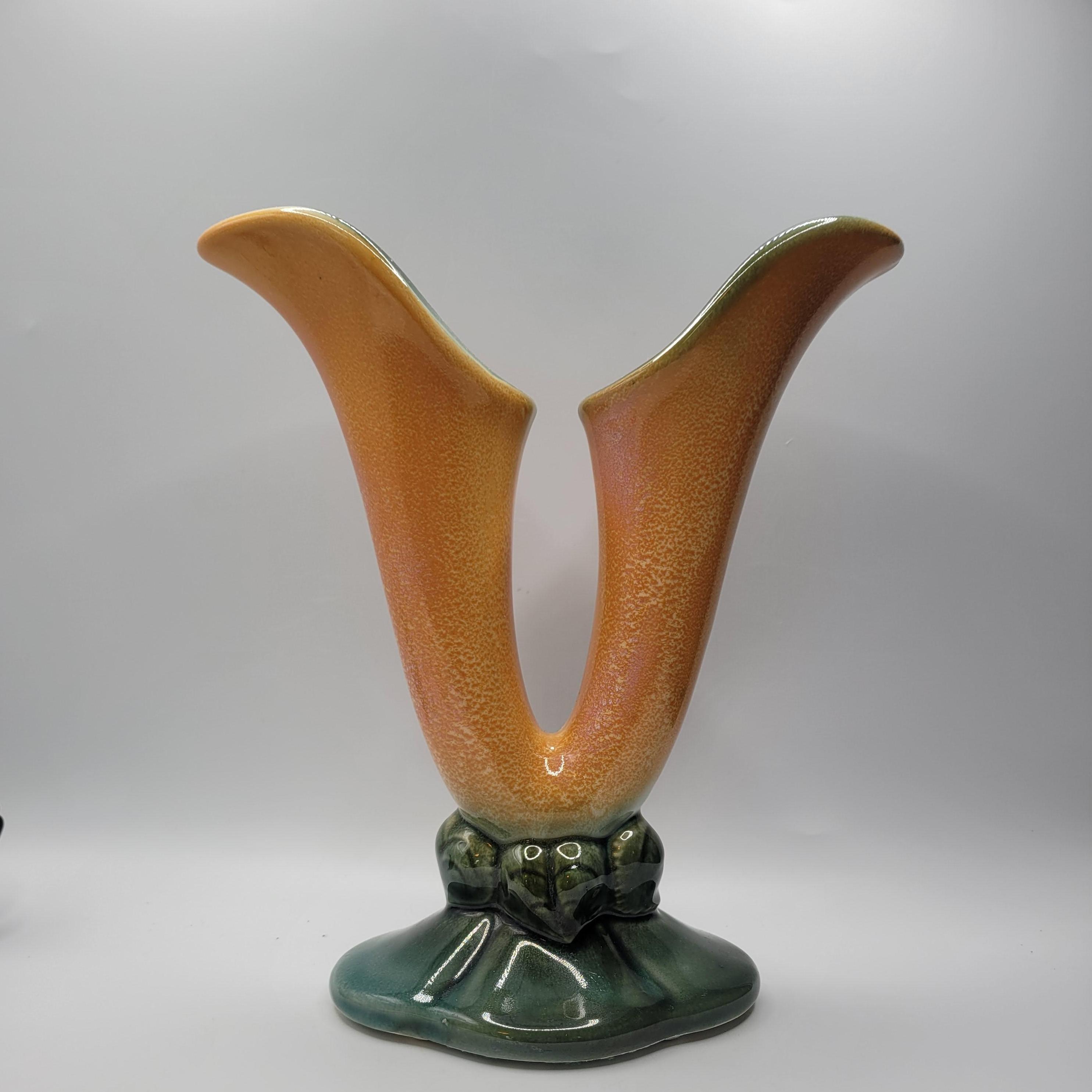 1940s Hull Pottery Medley Double Cornucopia #103 Ceramic Vase • 9"H USA ...