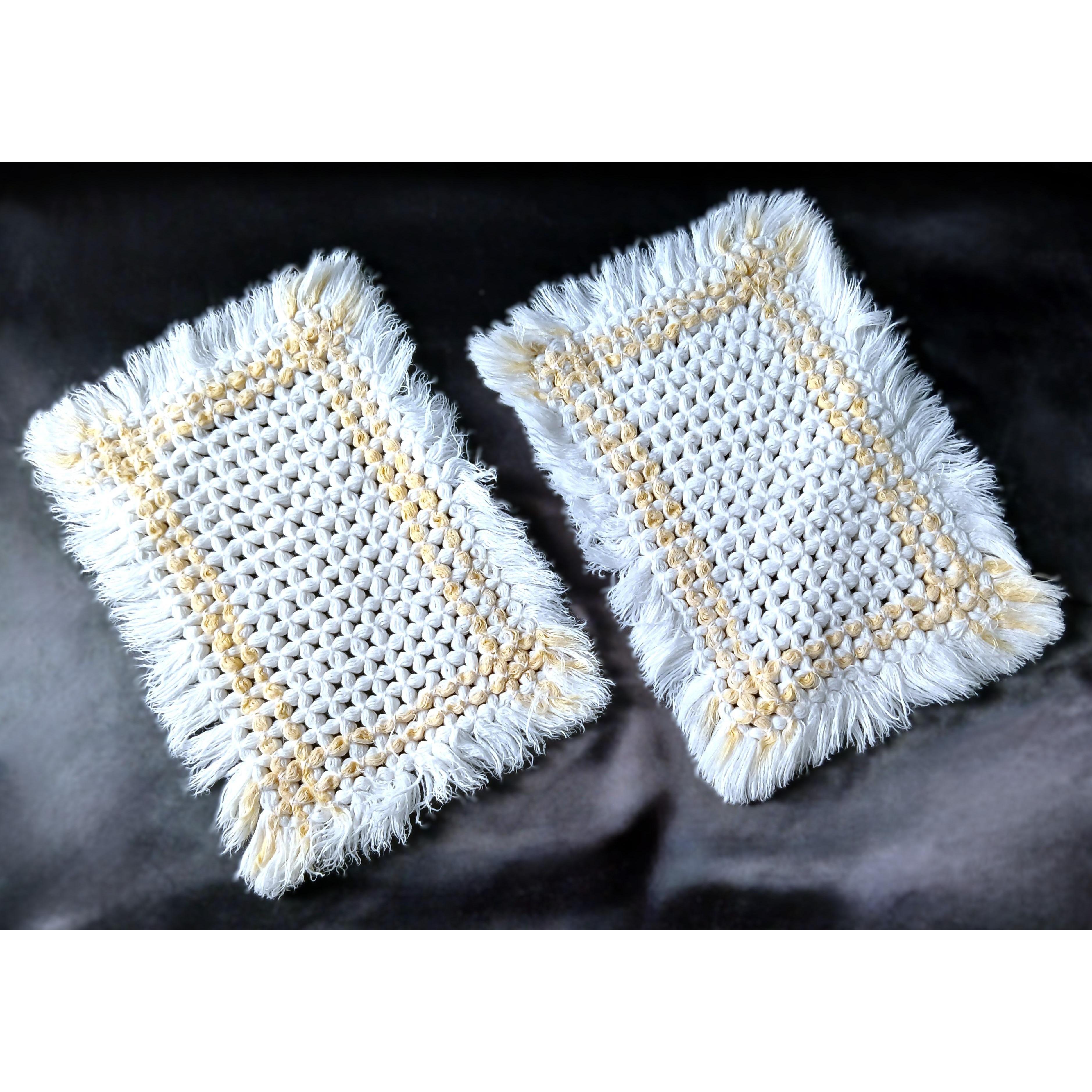 Set of 2 Vintage 1970s Handmade Yellow and White Loom Woven Trivets Hot ...