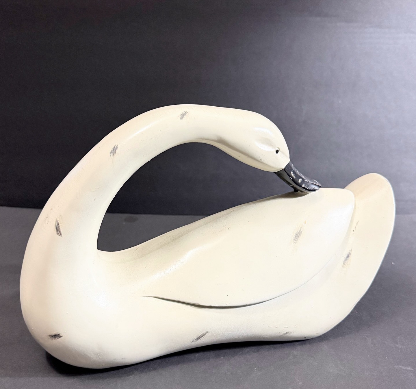 Carved Wood White Swan Curved Neck Swan Sculpture 16” L x 8”H
