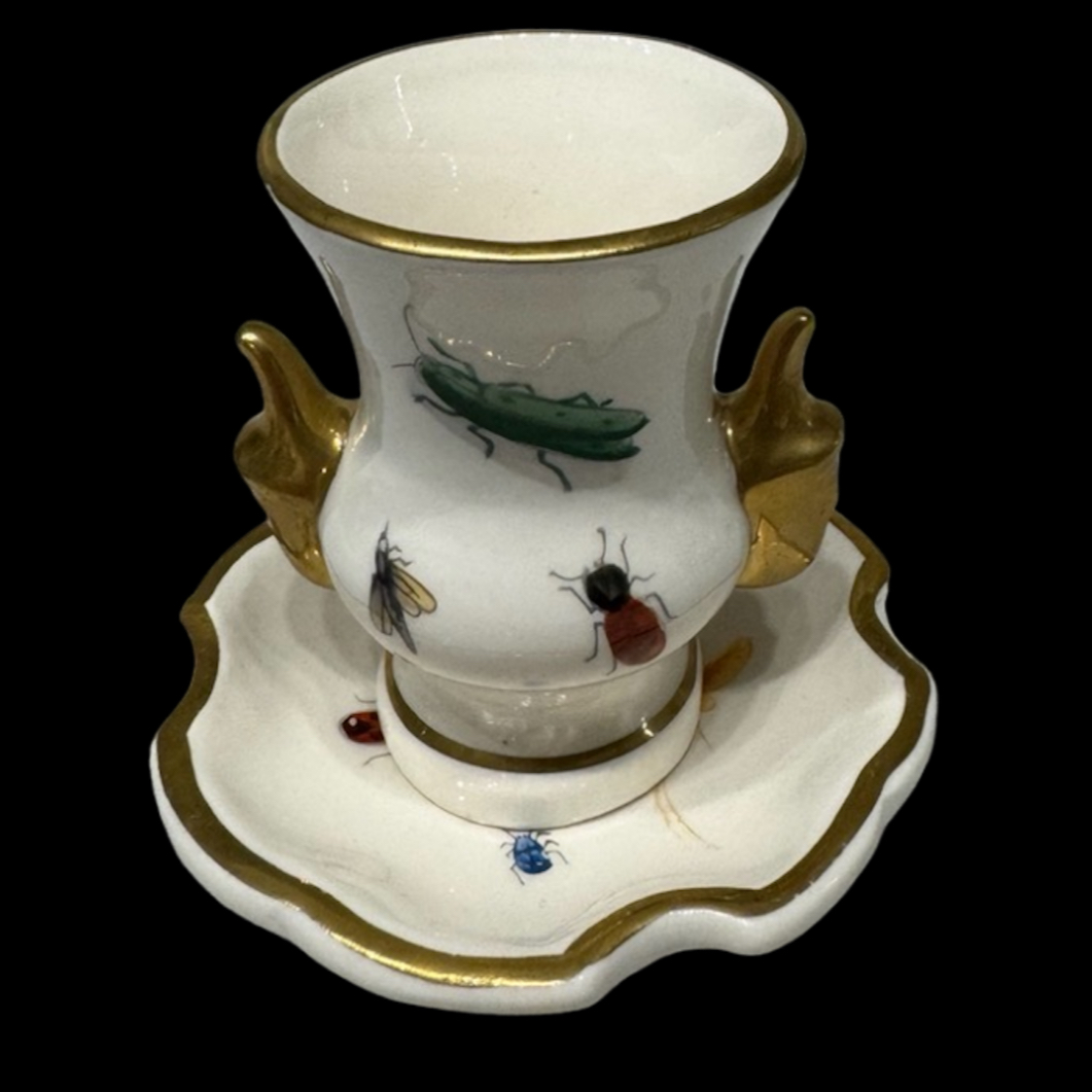 #011. Richard Japan Ceramic Miniature Insect Transfers Vase And Under plate