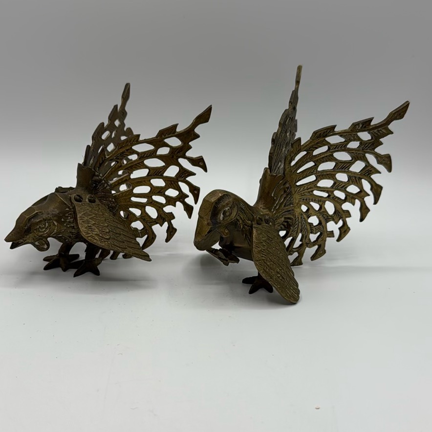 Pair Brass Chickens