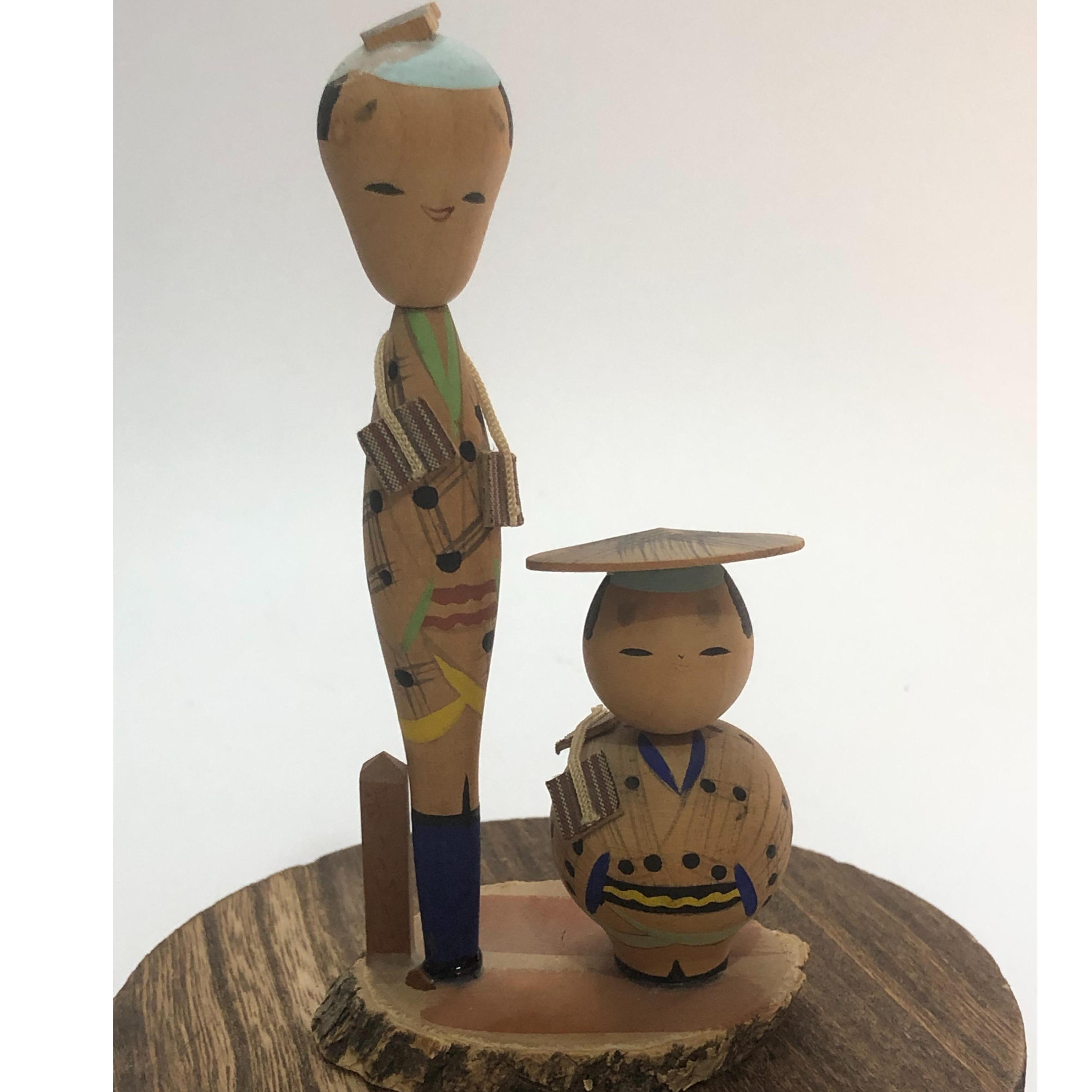 Vintage Japanese Kokeshi Bobble Head Wooden Dolls Figurine