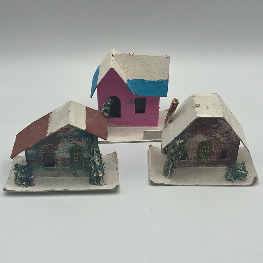 Set 3 Vintage Japan Cardboard Putz Houses AS IS