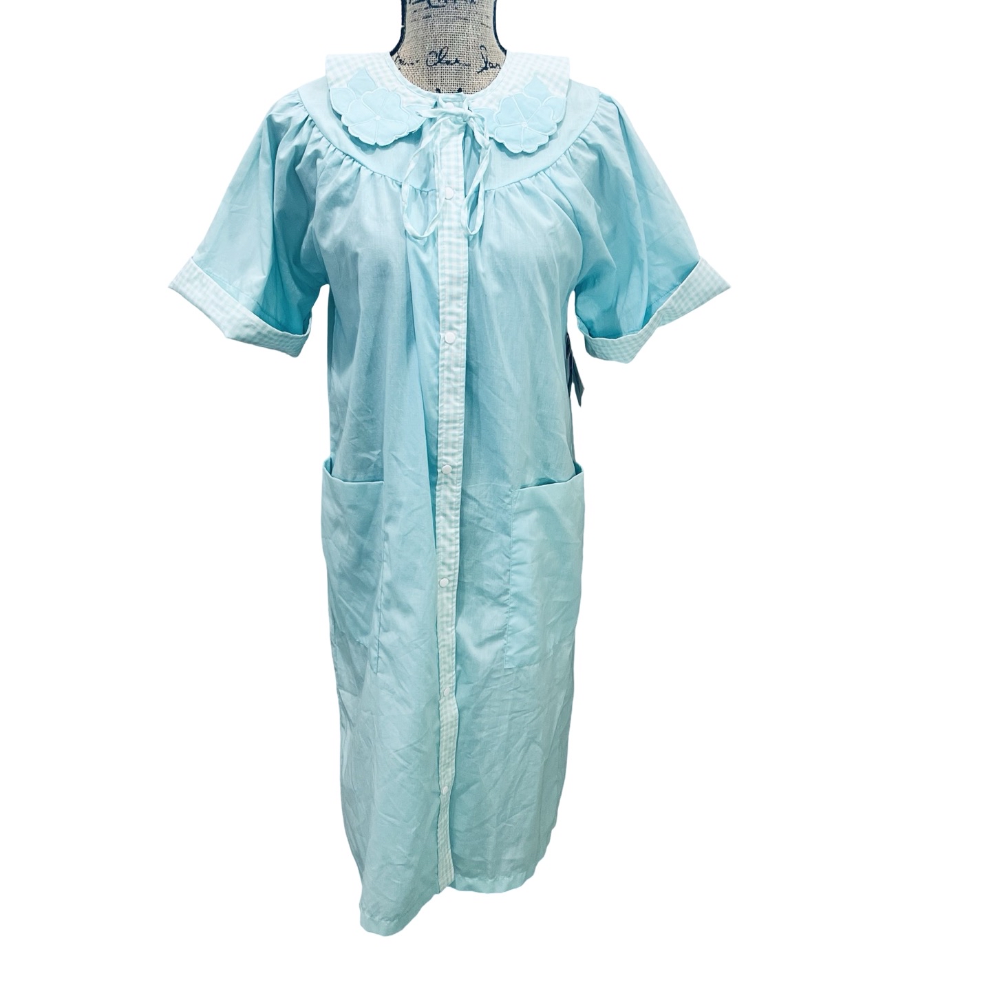 Vintage Zip Wrap Snap Blue Floral Colored Snap House Dress Coat ...
