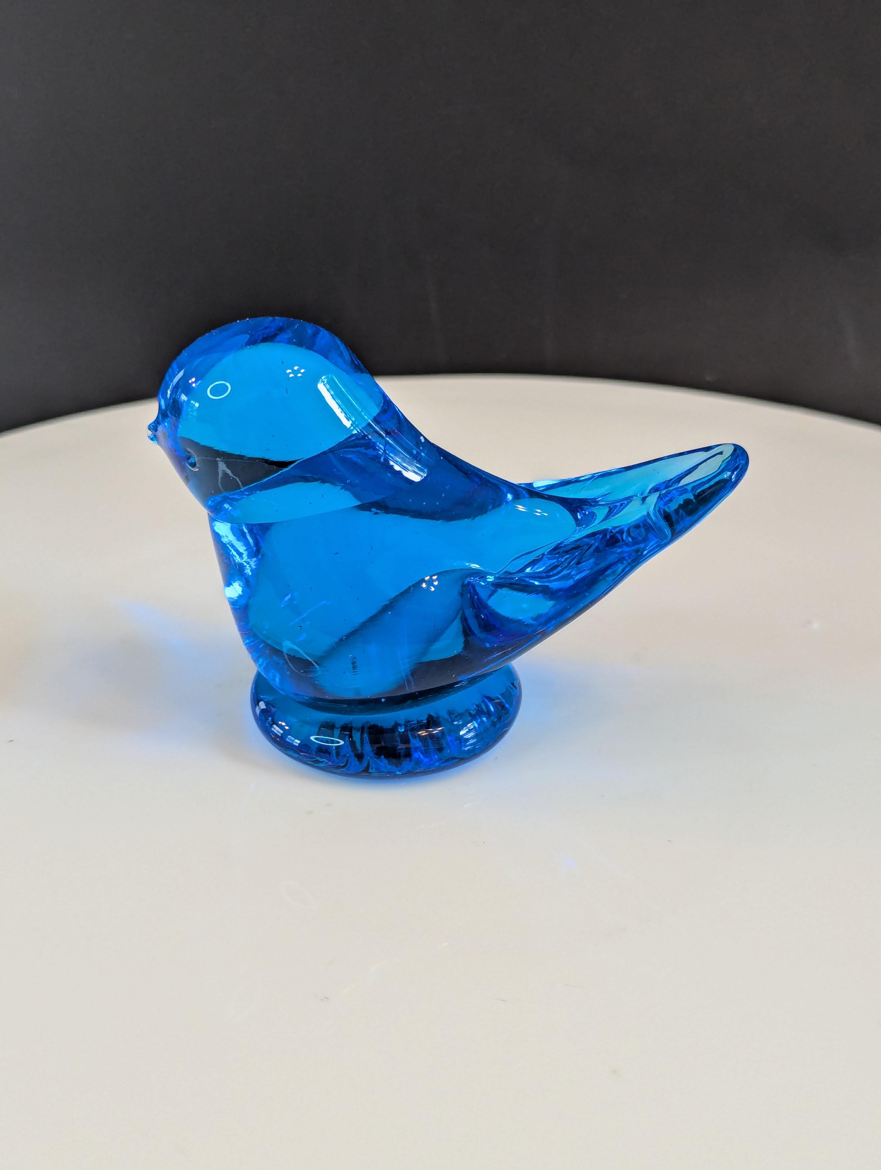Vintage Blue Glass Bird Figurine, Art Glass Decor
