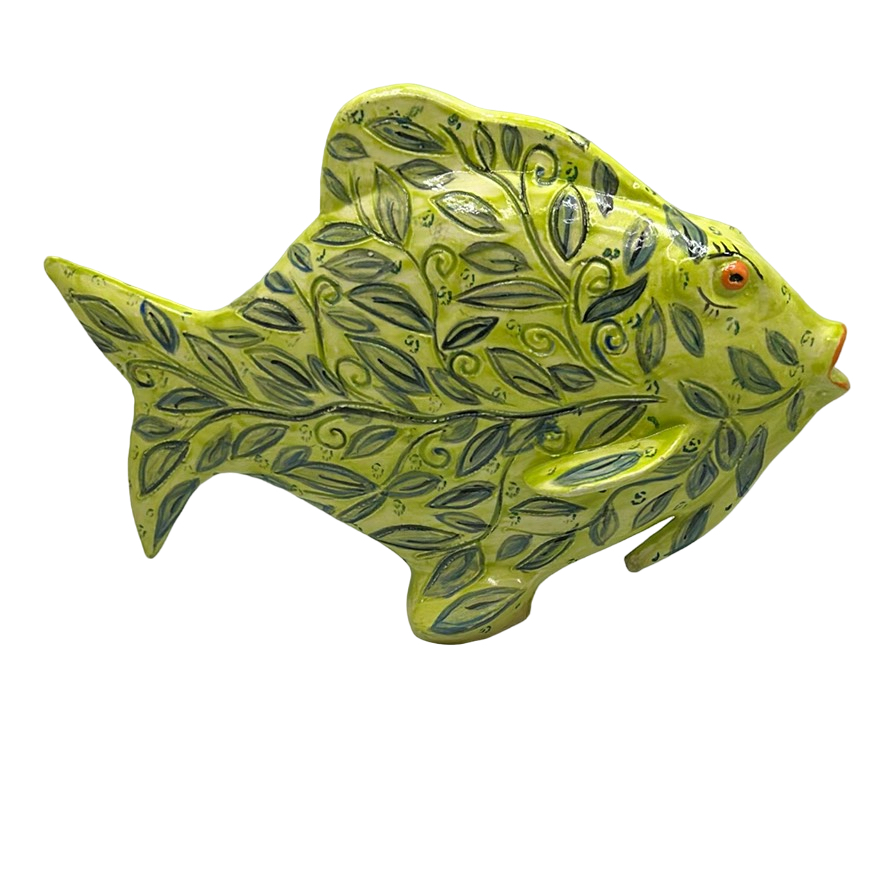 Sale - Art Pottery Fish With Incised Vine Motif Signed LSAEMS