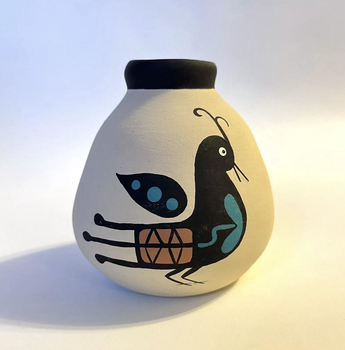 Vintage KOPA Native American Pottery Vase 3.5"H Signed Mensbres Bird ...