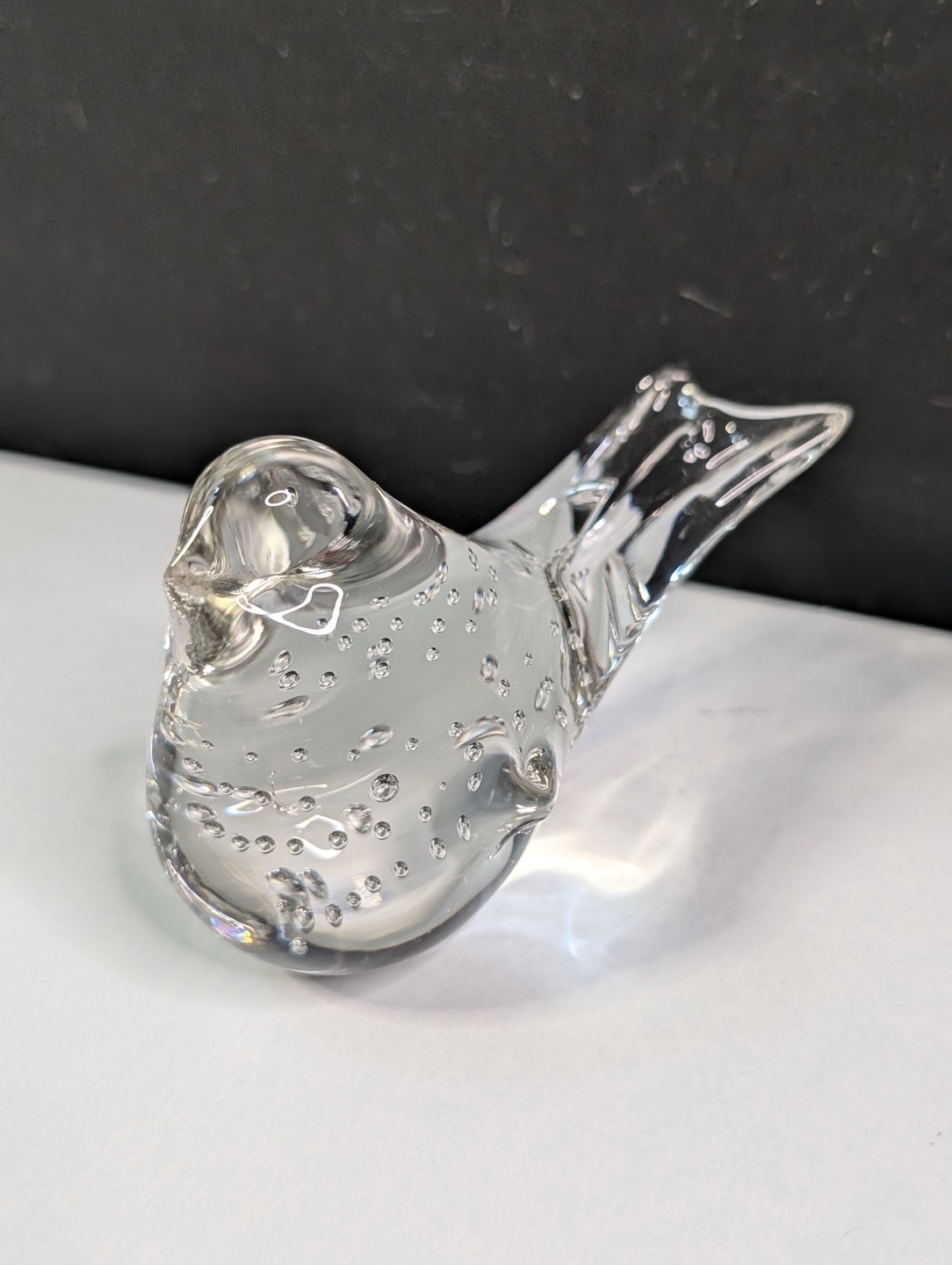 Vintage Crystal Clear Glass Bird Paperweight W/ Bullicante