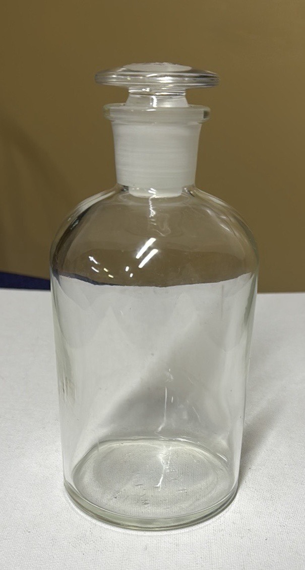 Pyrex Glass Bottle Apothecary Jar with Glass Stopper 7” tall