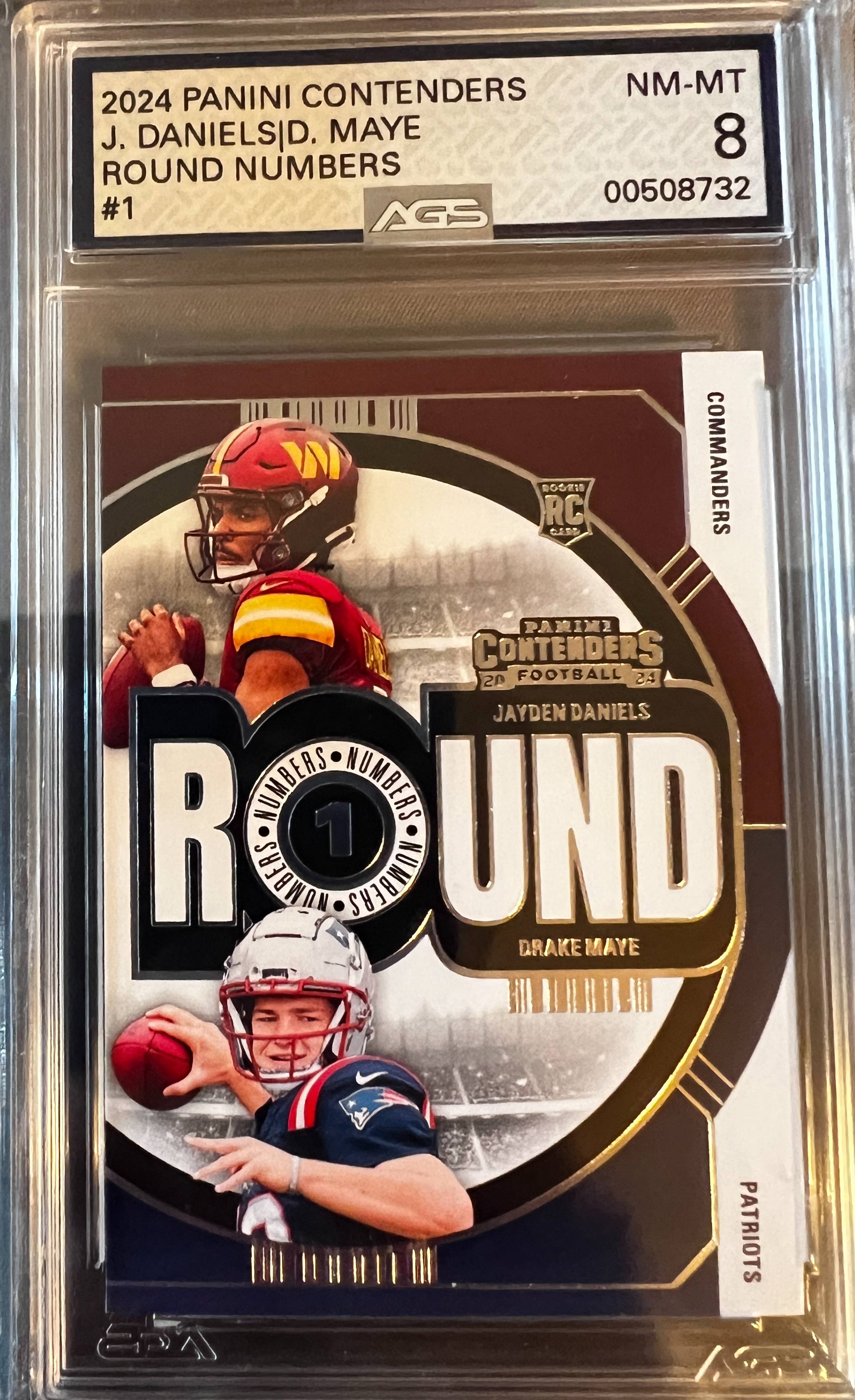 Jayden Daniels & Drake Maye 2024 Panini Contenders Round Numbers #1 AGS 8