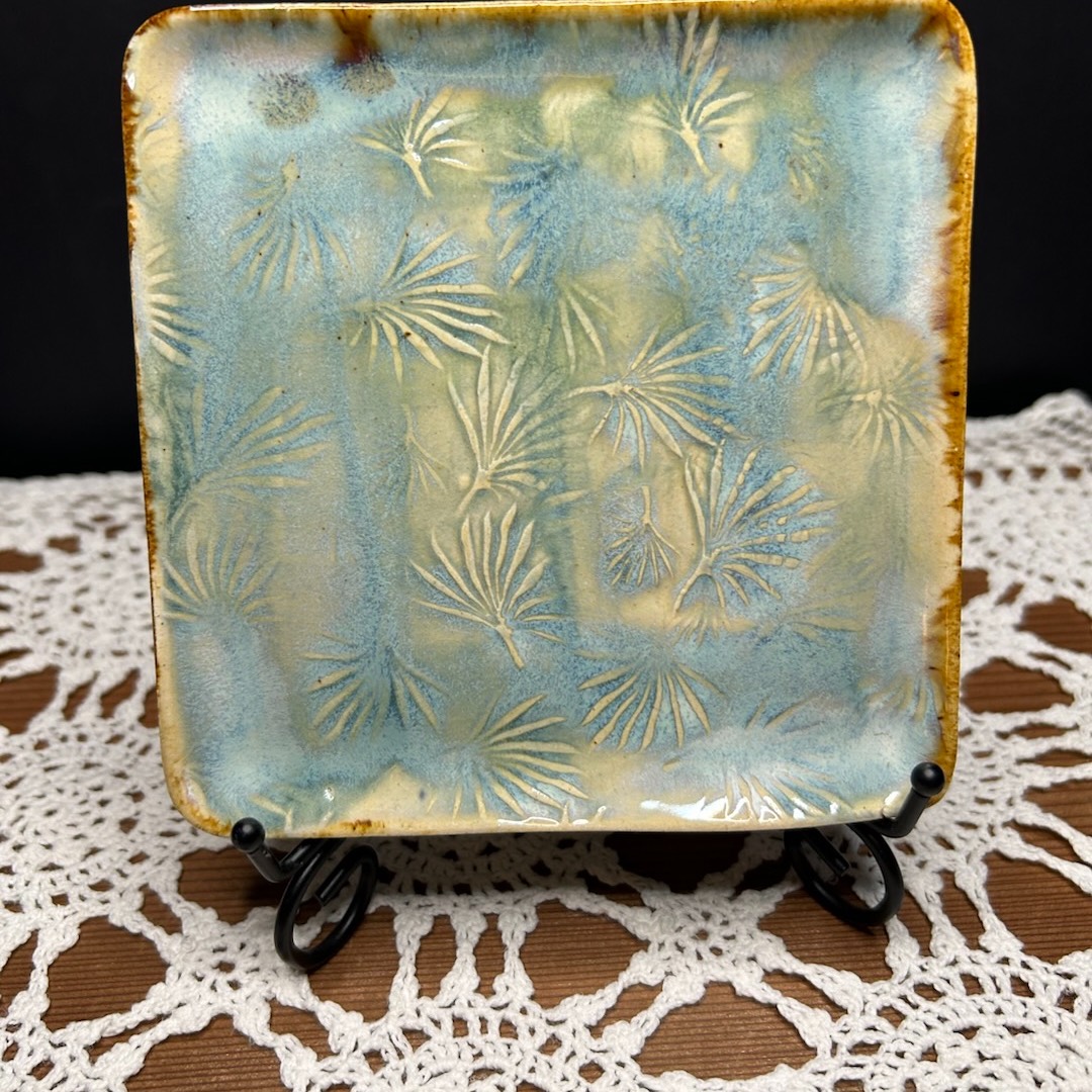 Crystalline Embossed Fern Design Signed Harris 5 1/2x5 1/2