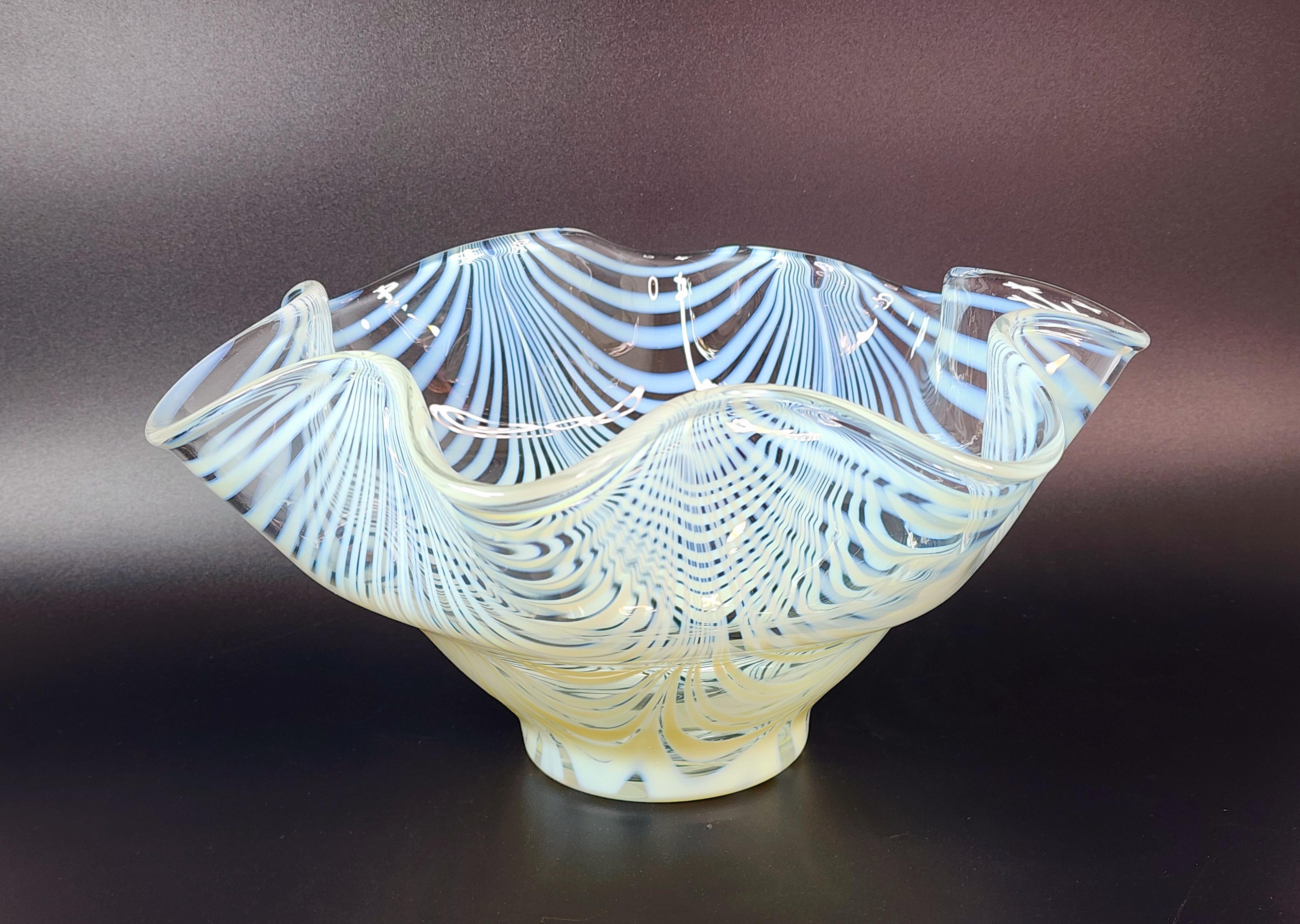 011 Opaline & Clear Glass Free Form Large Bowl