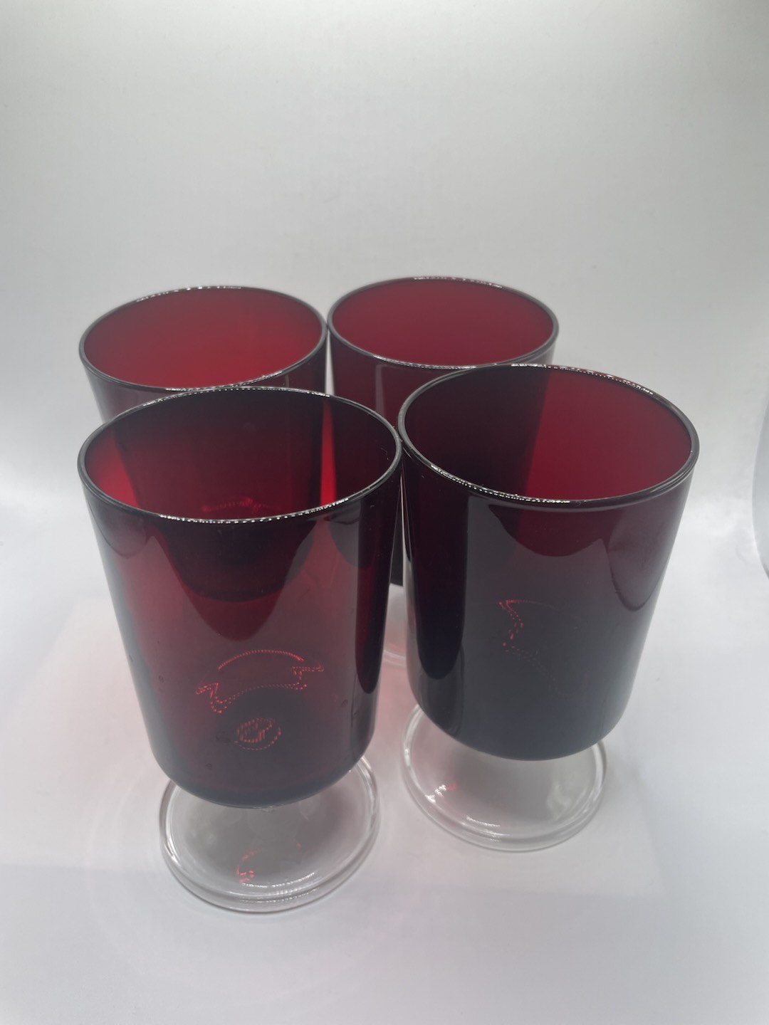 Luminary Set Of 5 Vintage Ruby Red Cavalier Clear Stem Glasses France ...