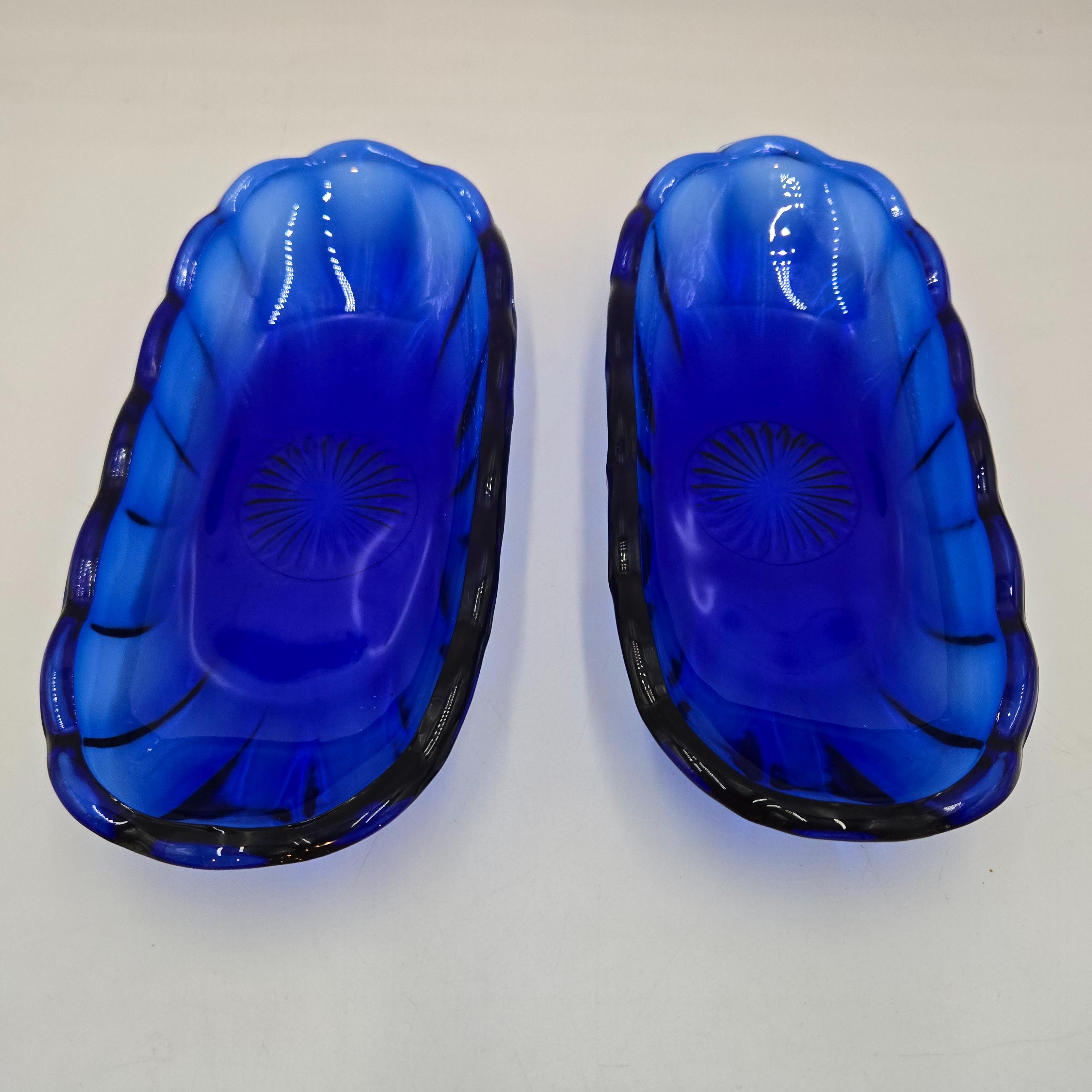 Vintage Anchor Hocking Cobolt Blue Serving Bowls with Ribbed Sides ...