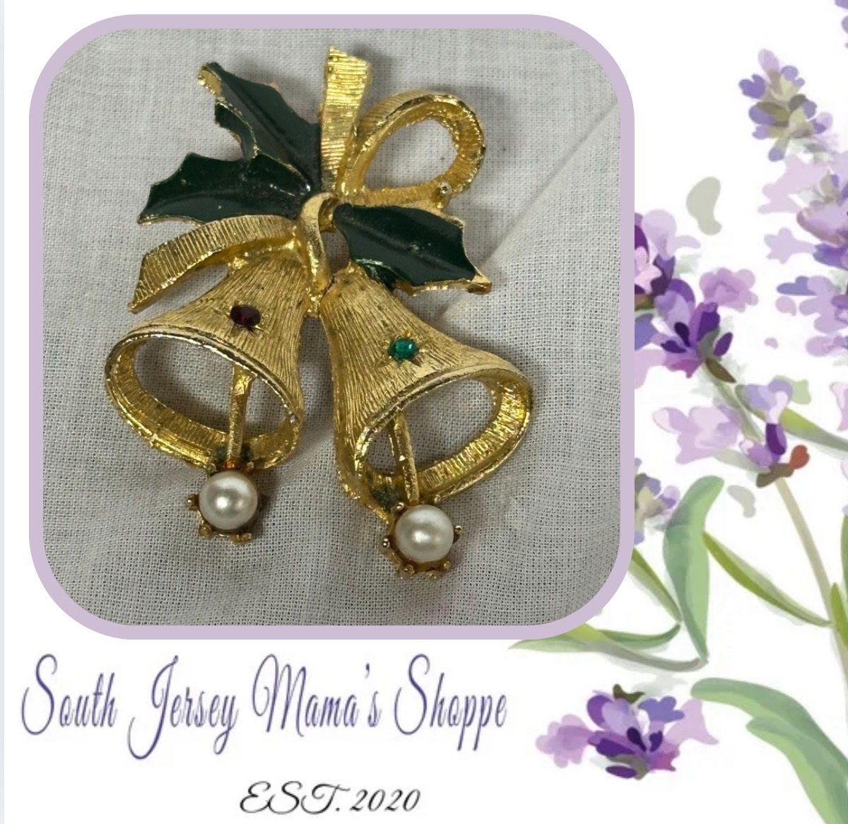 Vintage Gold Tone Bells With Enamel Holly Leaves Rhinestones And Faux Pearl