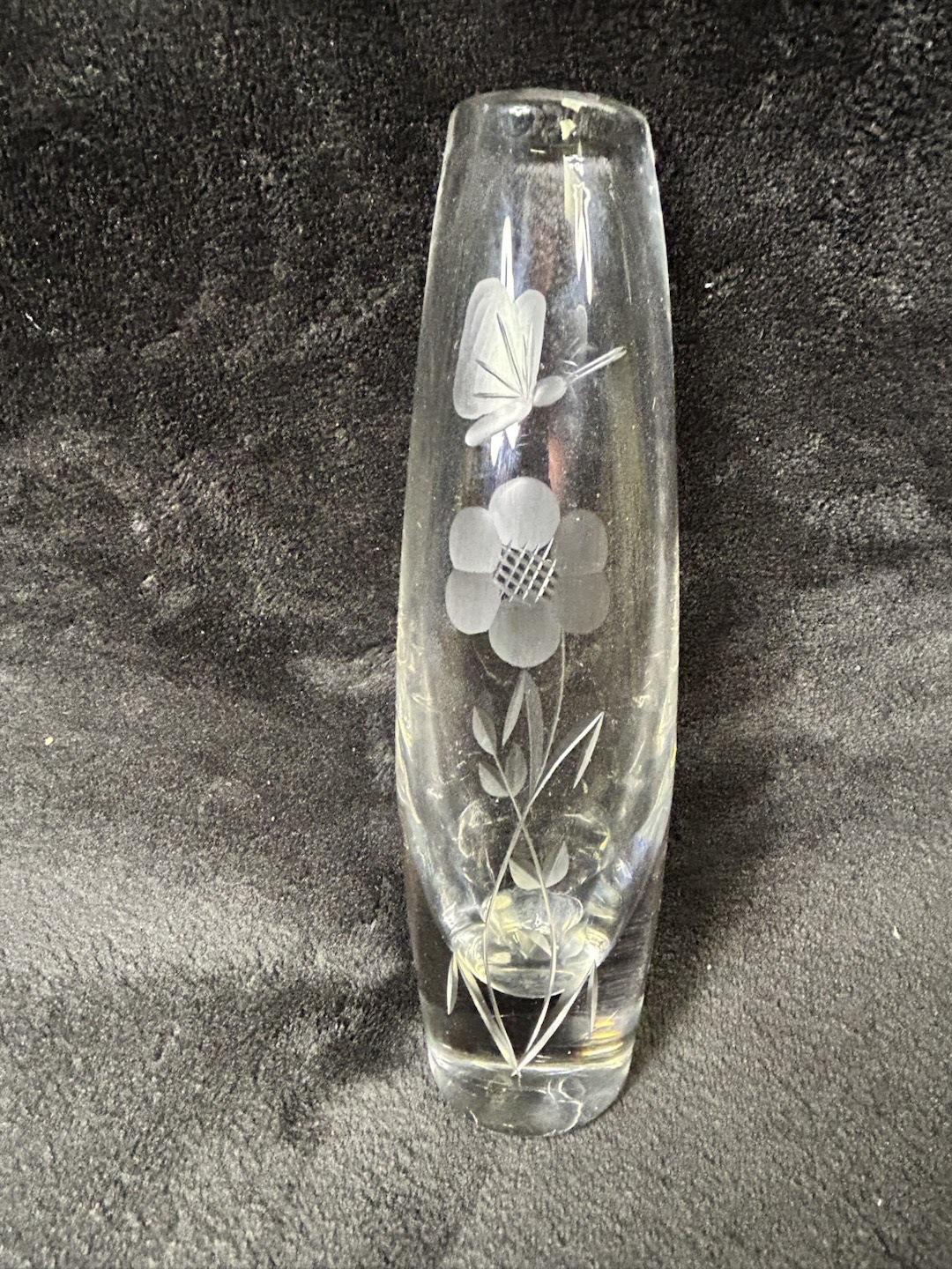 MAGNOR Norway Etched Flower Crystal Glass Bud Vase