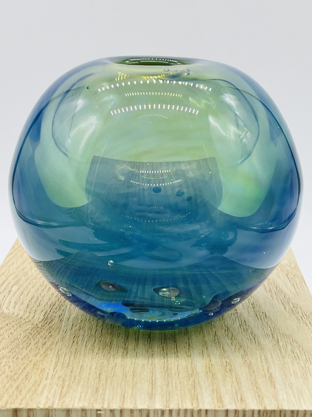#55 Seeger and Fein Swirled Blue Paperweight Vase Signed
