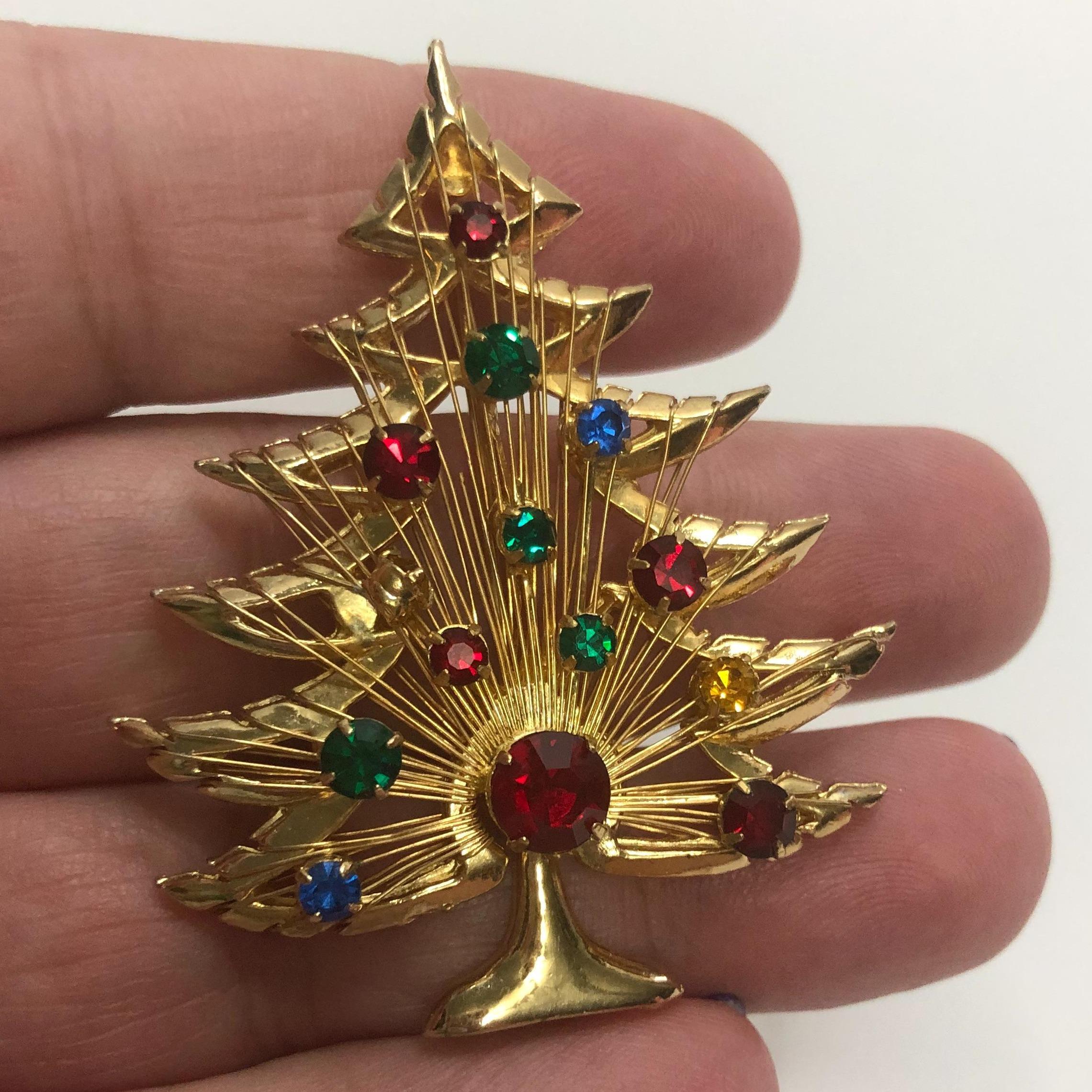Vintage Signed Brooks Starburst Prong Set Rhinestone Christmas Tree ...