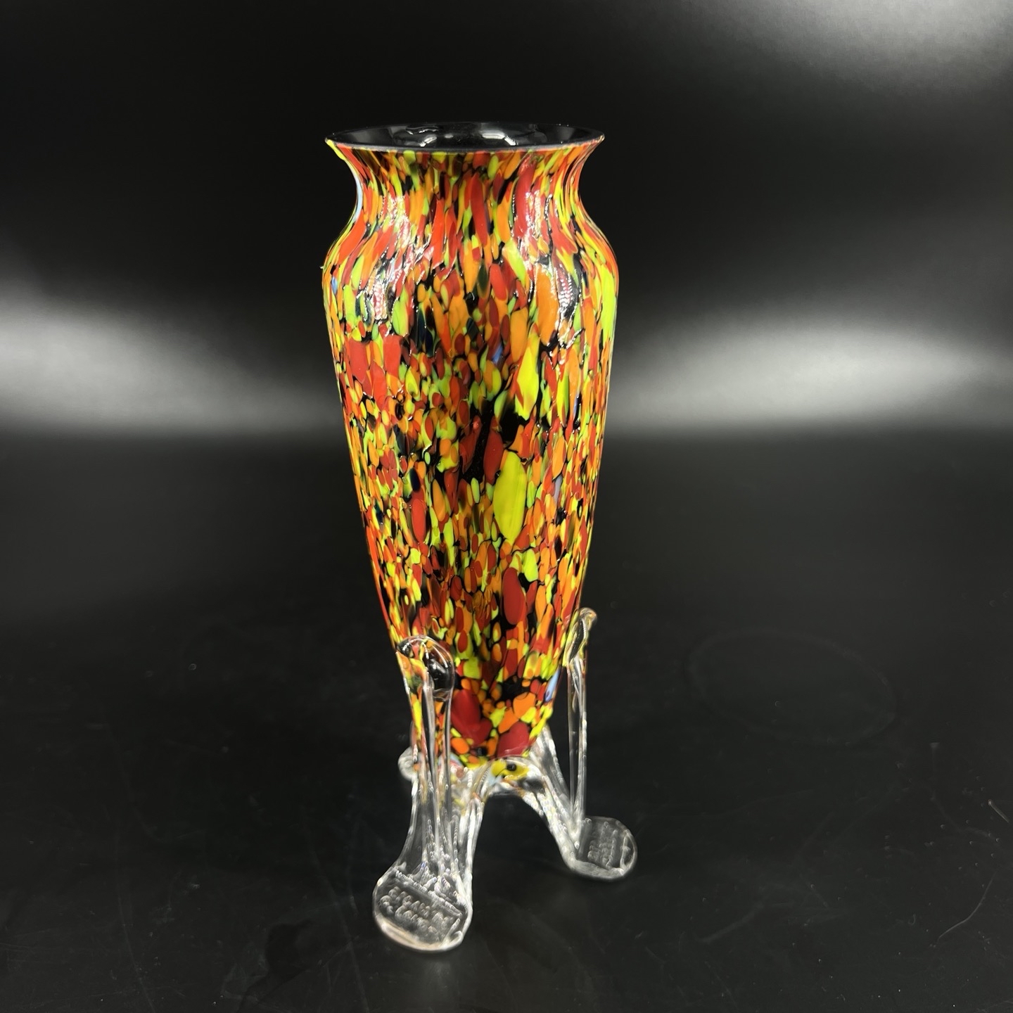 End Of Day Czech Splatter Footed Art Glass Vase