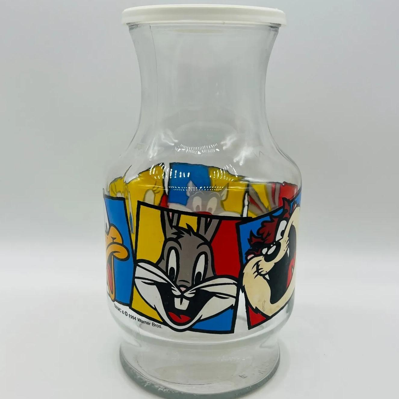 Vintage Looney Tunes Cartoon Juice Pitcher Decanter Jar Carafe With Lid 90s