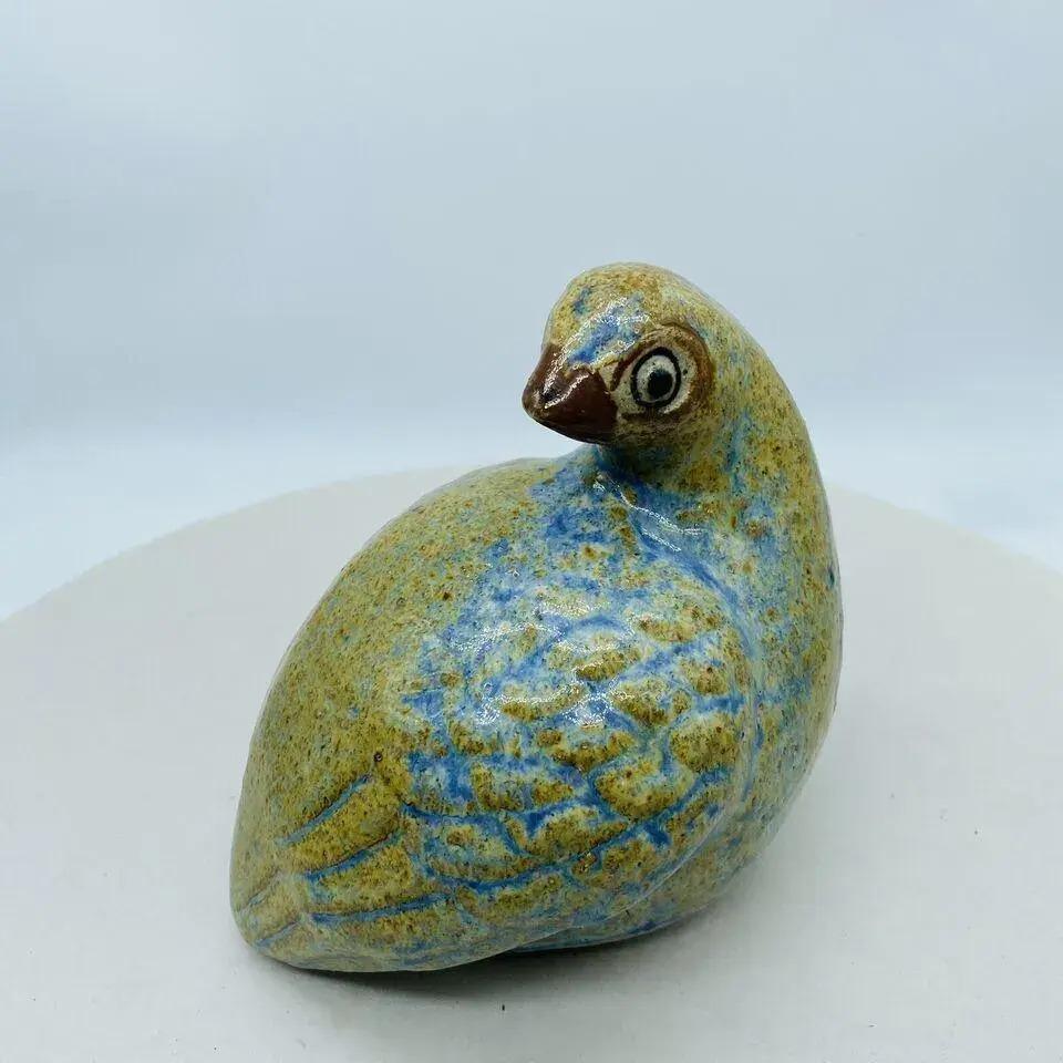 19 Vintage Quail Mexico Tonala Folk Art Signed Bird Figurine Floral Decor