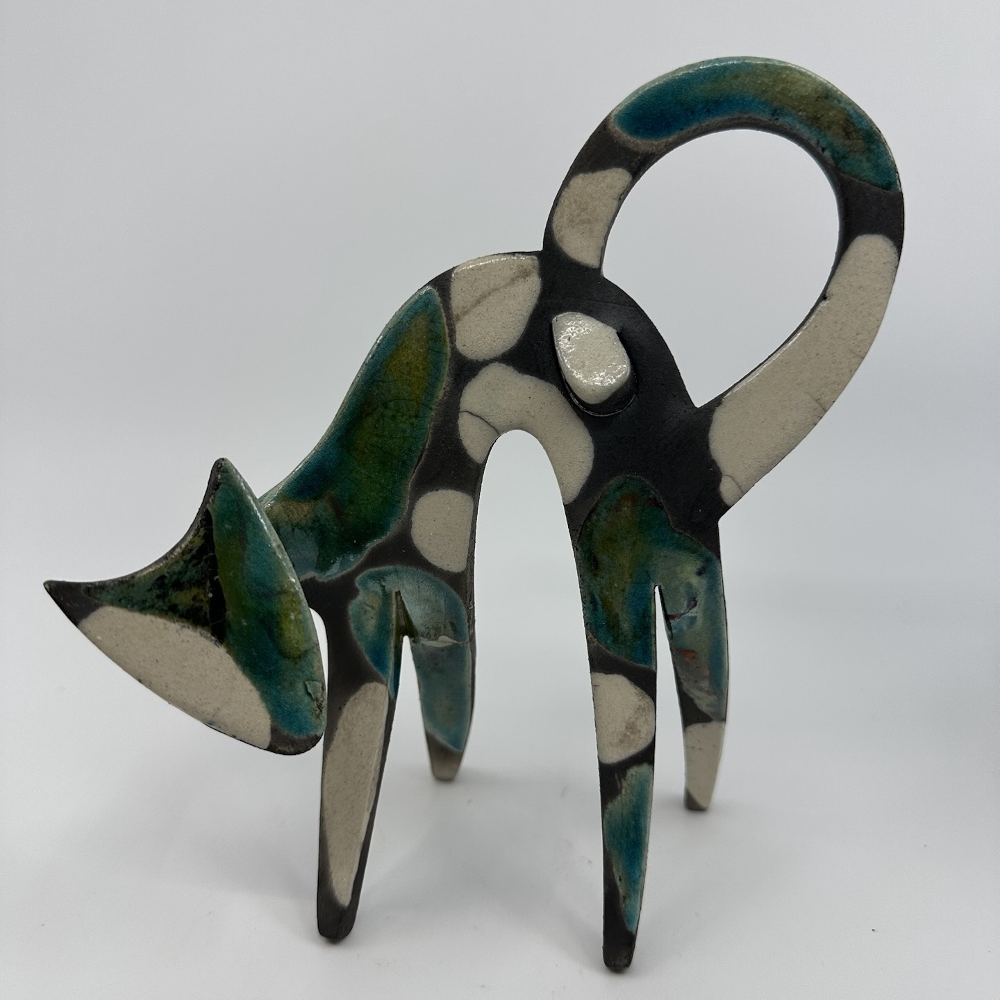 Raku Pottery Cat Figurine PGS