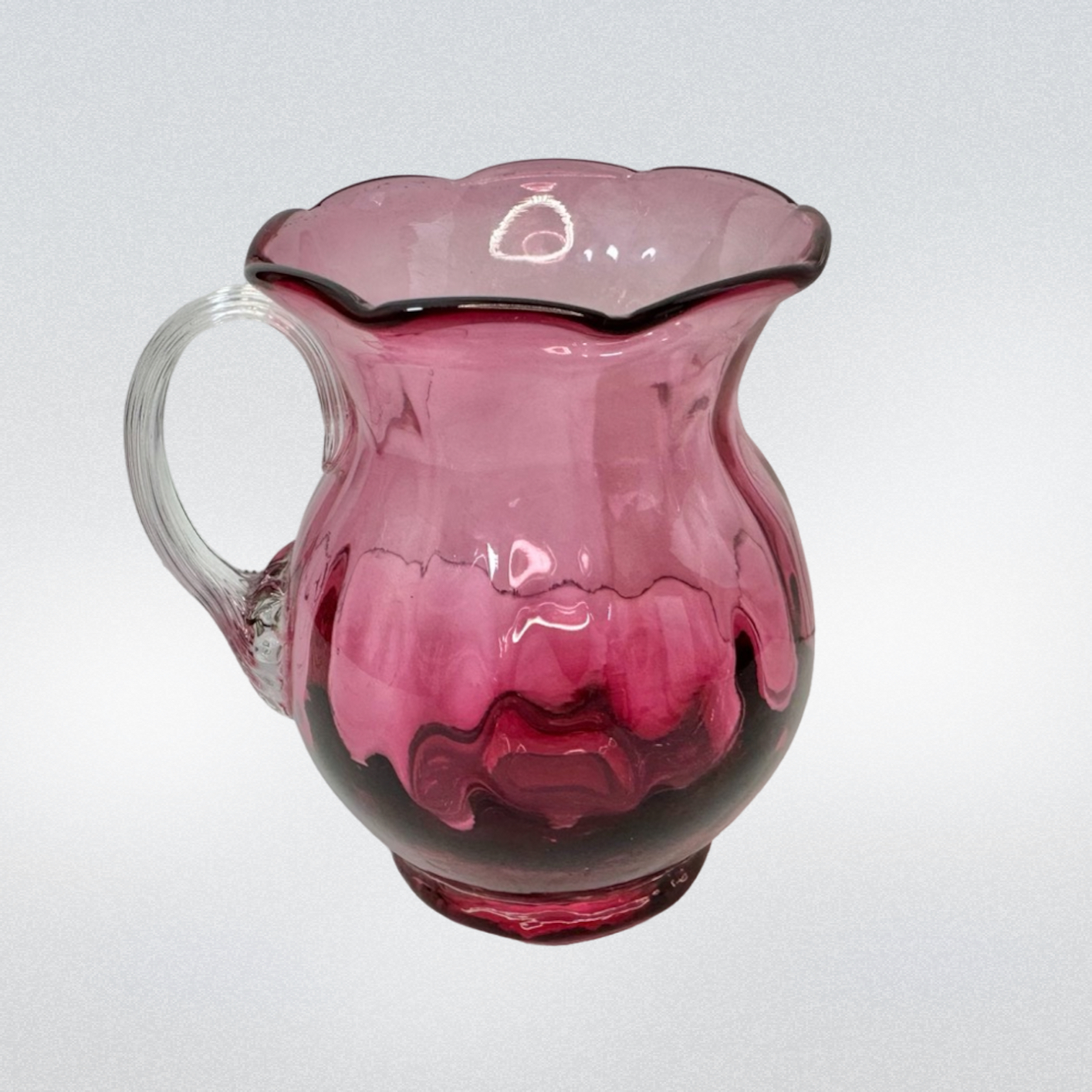 Hand Blown Art Glass Cranberry Pitcher