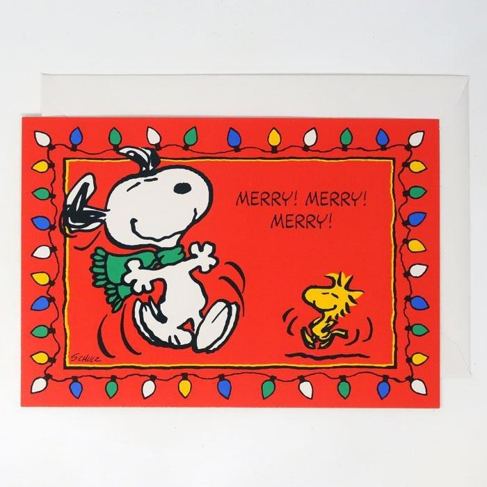 Snoopy & Woodstock 'Merry! Merry! Merry!' Christmas Card - Peanuts