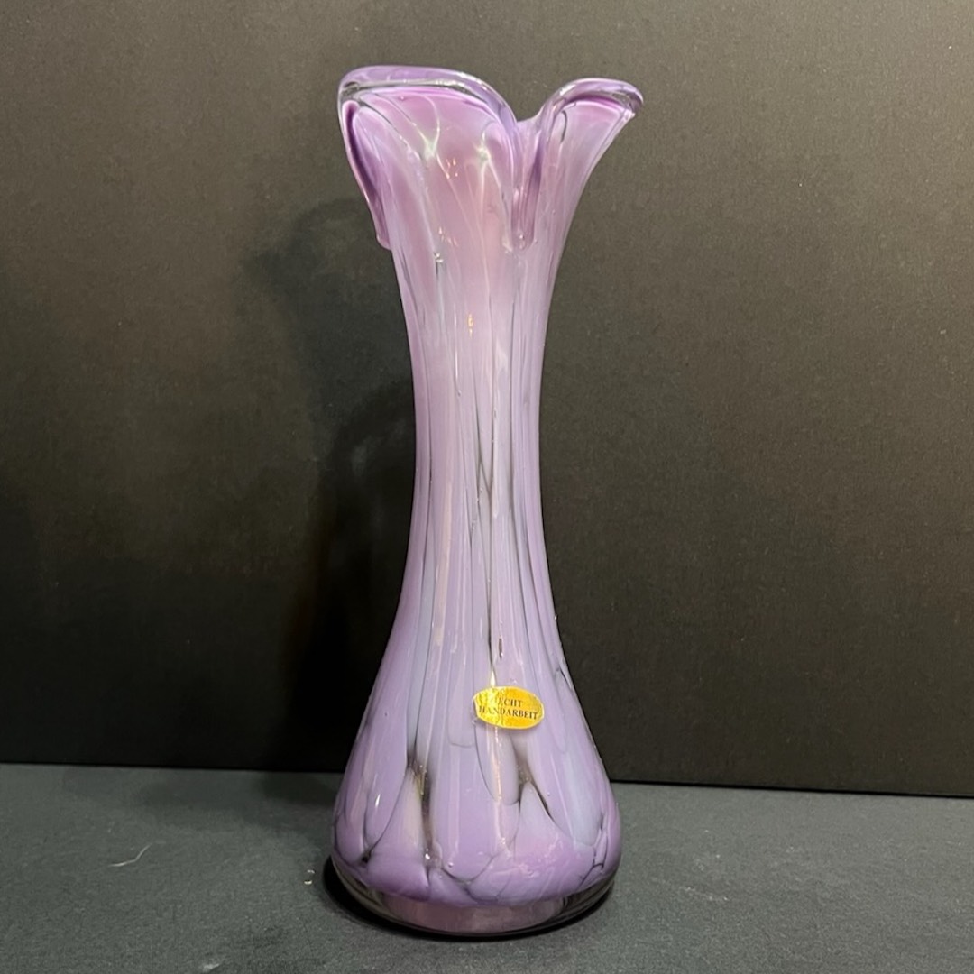 German Lavender Swirl Art Glass Vase ~8” x 3” diameter