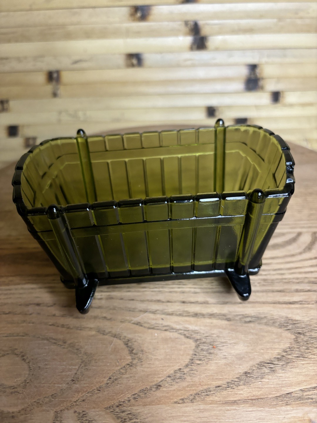 Green Glass Cradle Rocking Candy Dish Planter