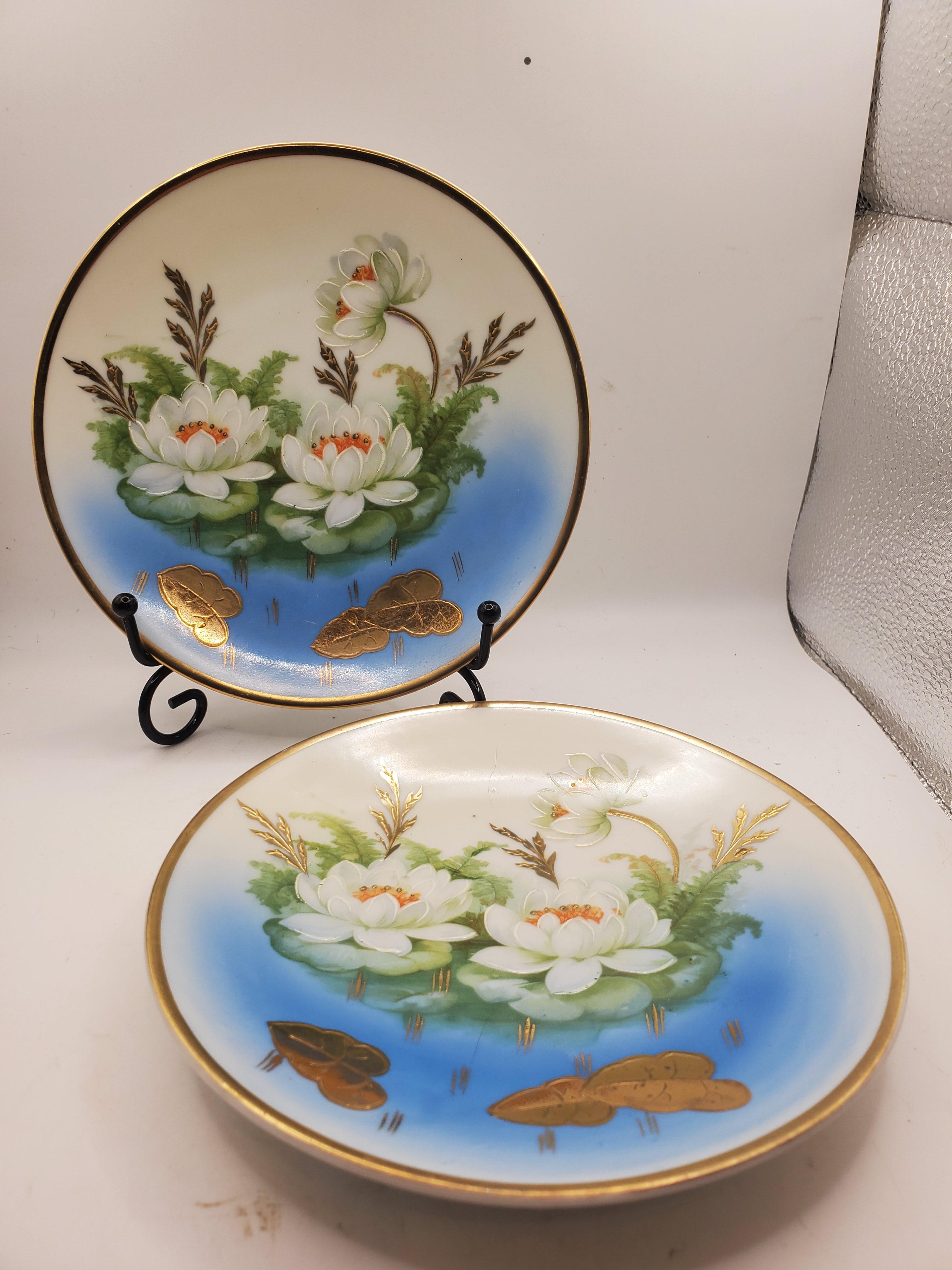 Set of 2 Antique Water Lilly Plates - Germany