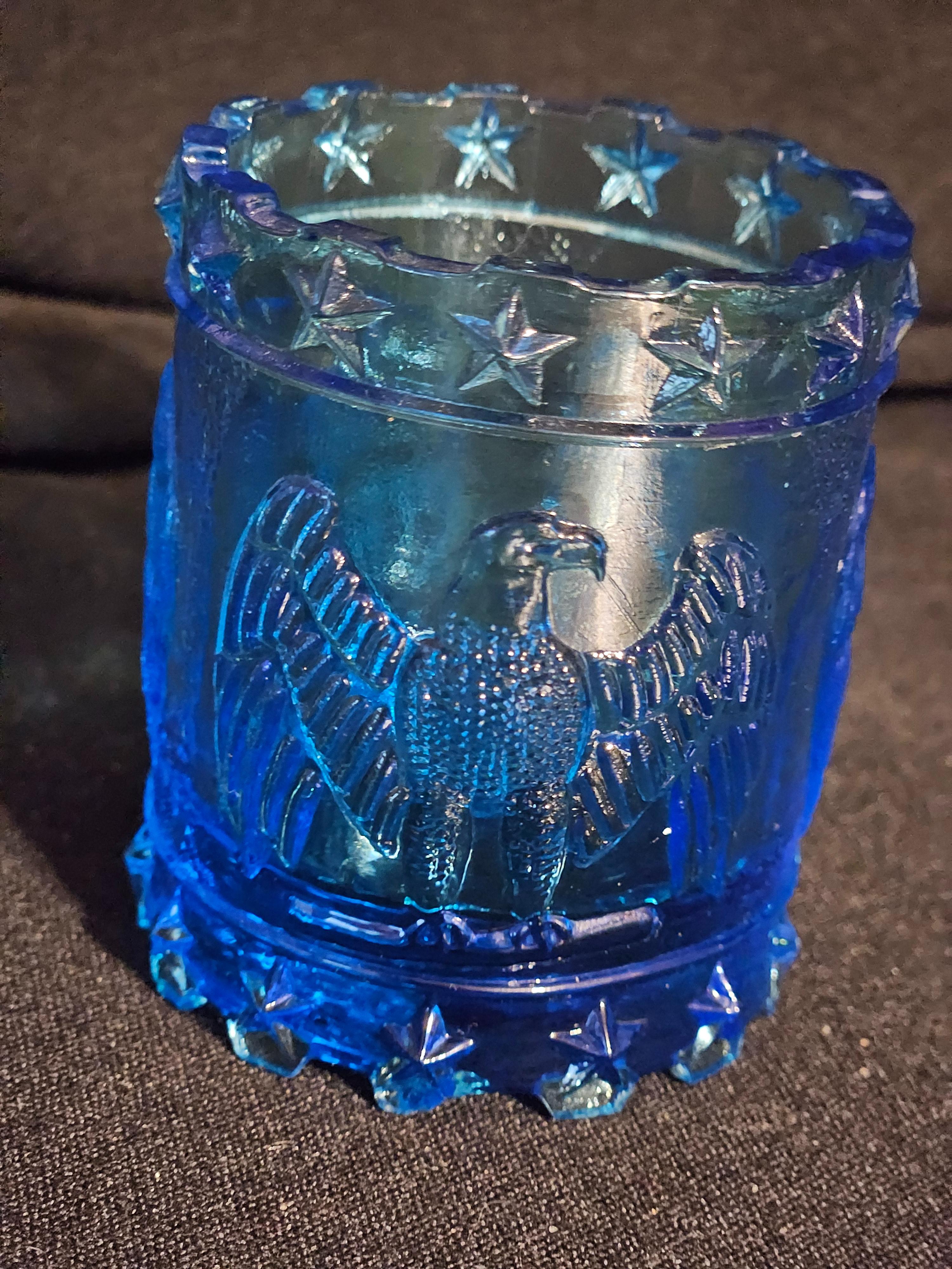 Cobalt Blue Kanawha Glass Toothpick Holder with eagles and stars - 2 1/ ...