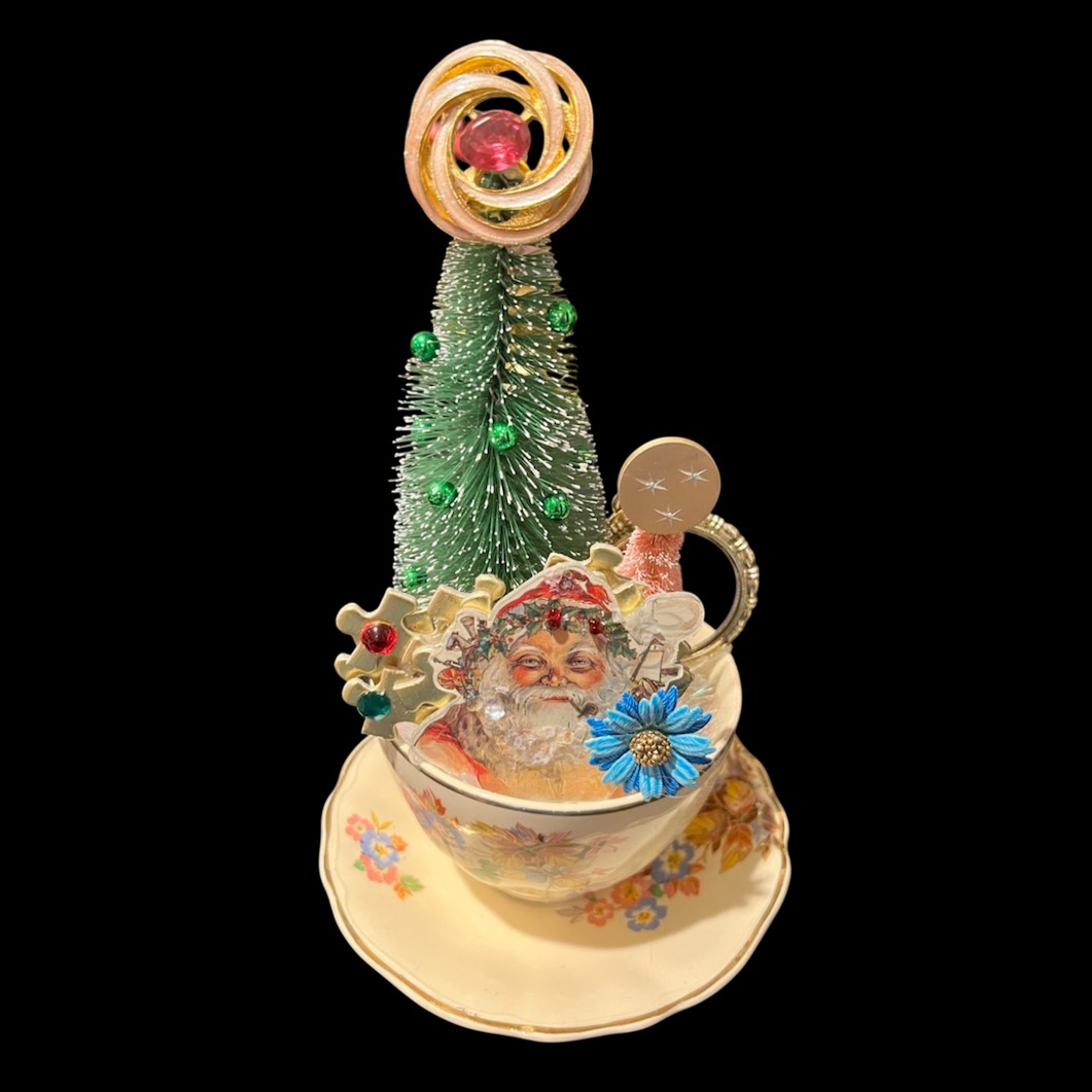 Christmas Teacup Vignette “Sunshine Santa” Made By Me