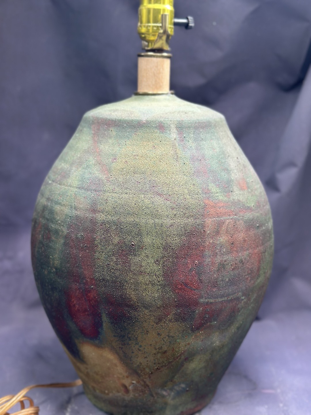 Raku Fired Pottery Lamp Iridescent LARGE Amazing Statement