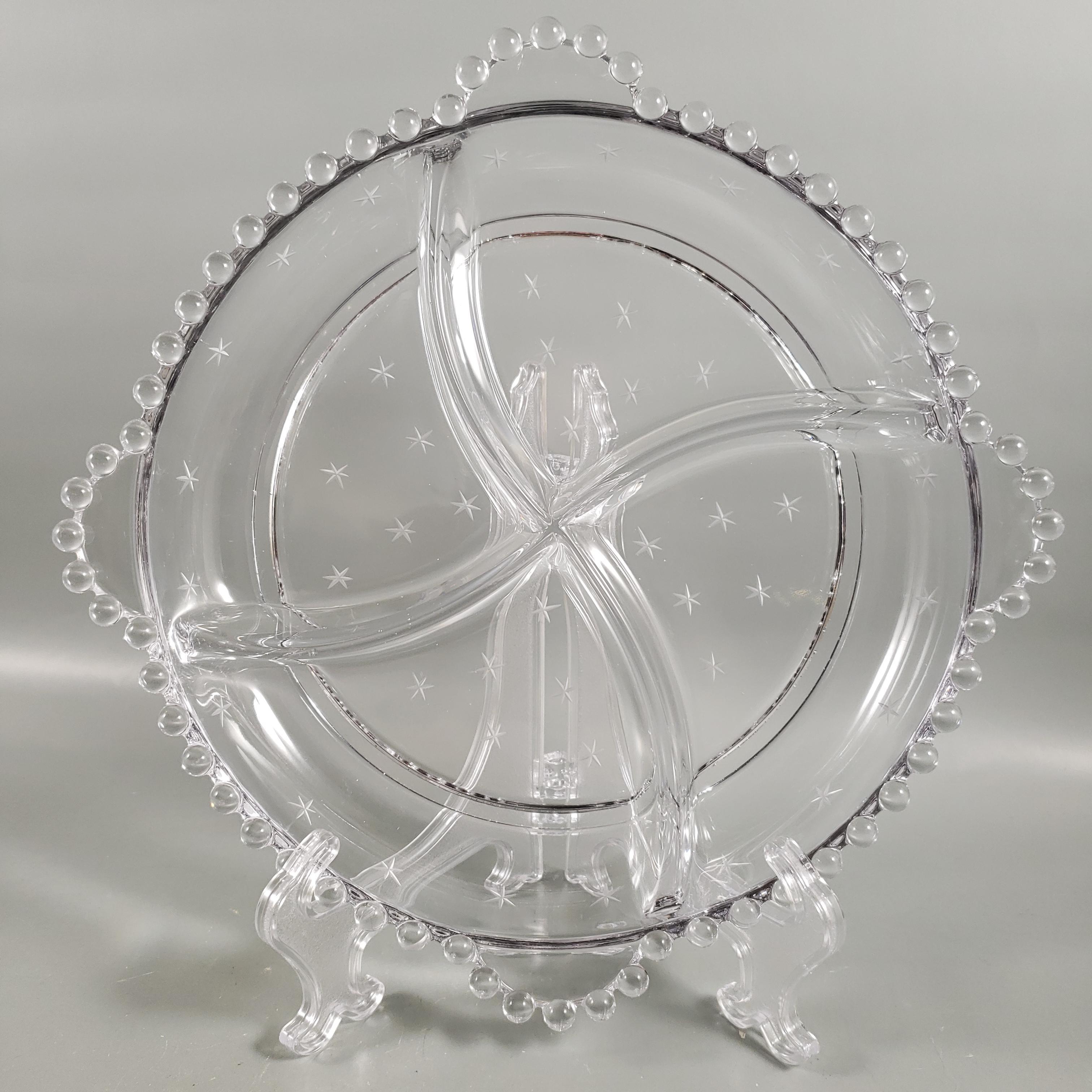 Vintage IMPERIAL CANDLEWICK Cut ATOMIC STARLIGHT Glass Divided Serving Dish