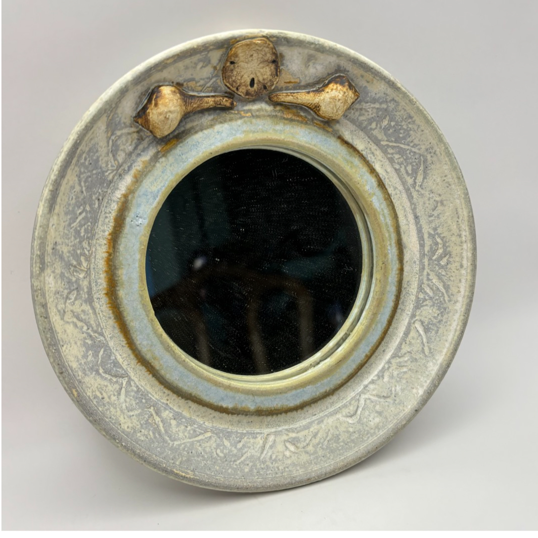 Handmade Studio Pottery Mirror With Seashells