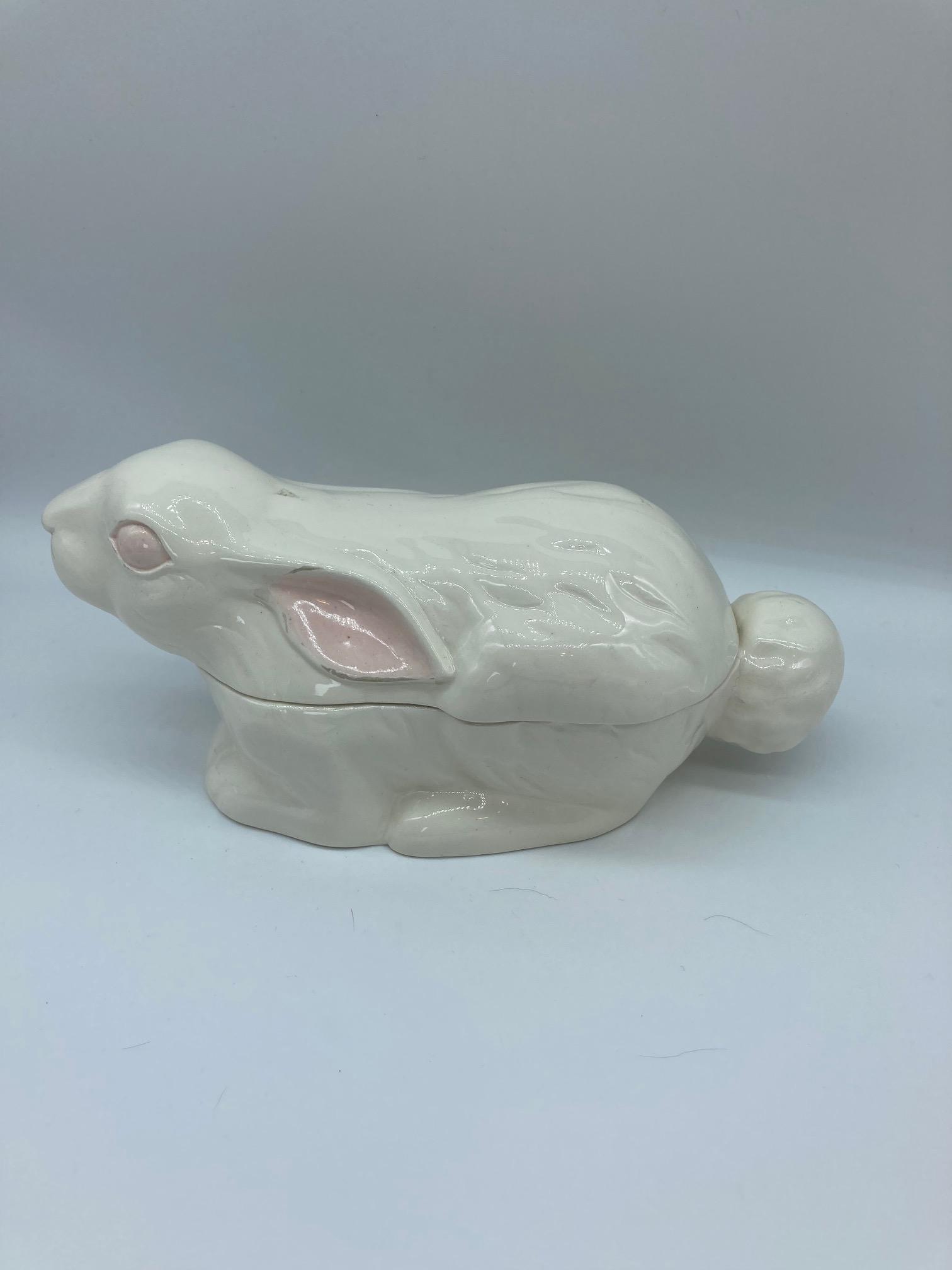 Vintage Ceramic White Rabbit Lidded Trinket Box/Candy Dish