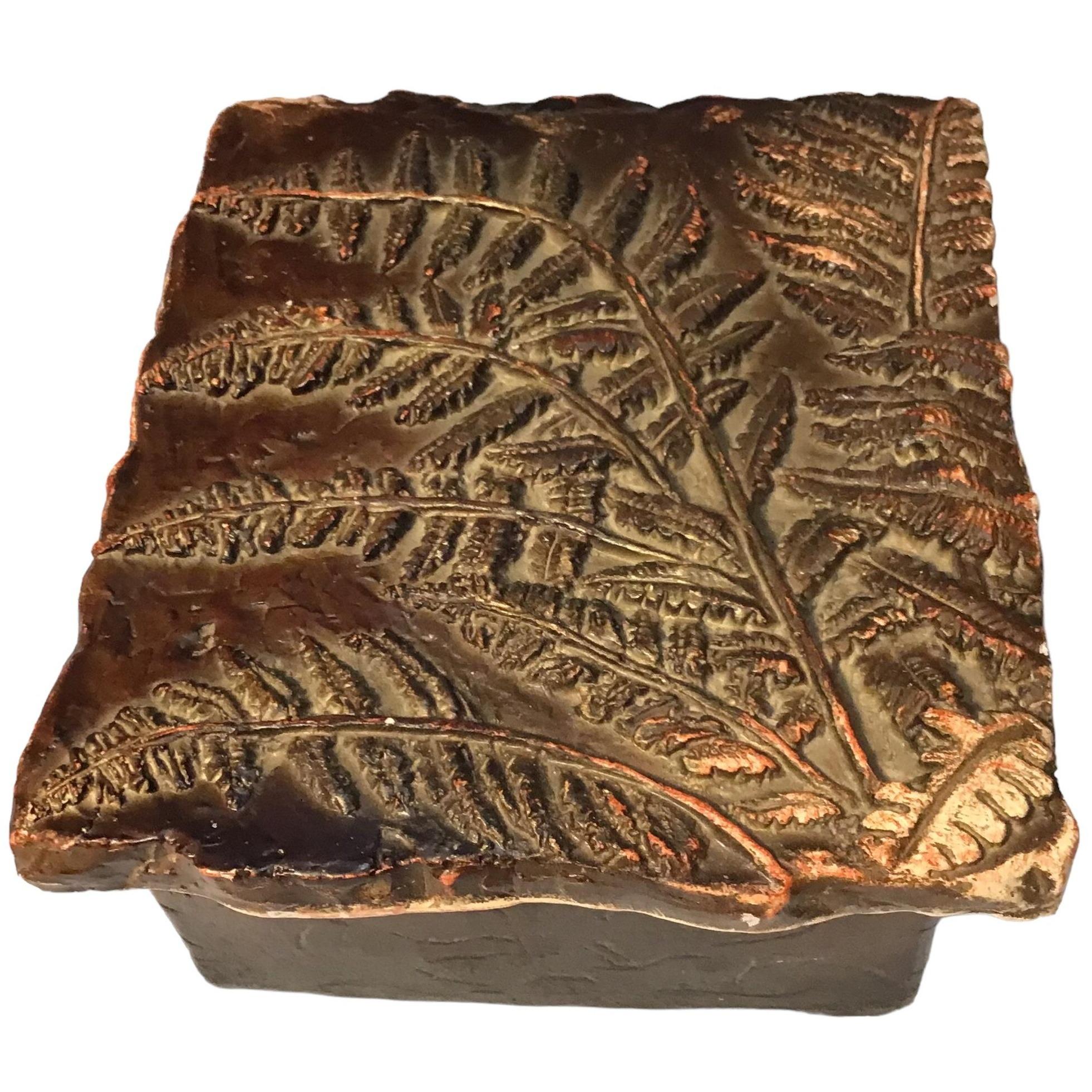 Vintage Austin Sculpture Clay Trinket Box Brutalist Carved Ferns on Lid ...