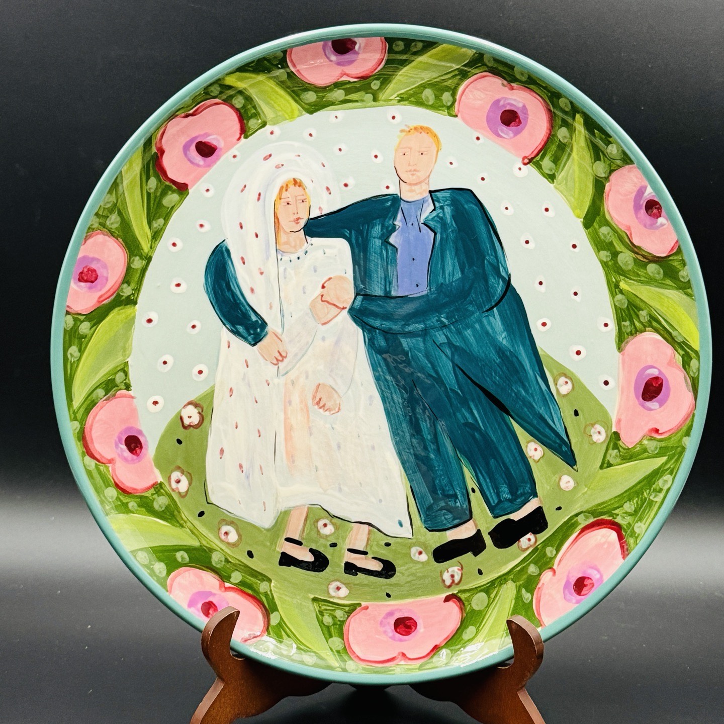 Droll Designs Bride & Groom Wedding Serving Platter 13”