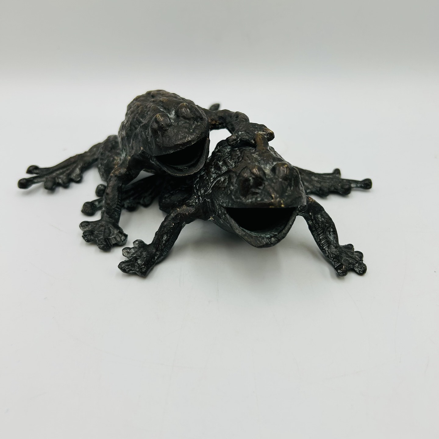 Toad With Toad On Back Heavy Metal Sculpture Verdigris Patina Leap Frog ...