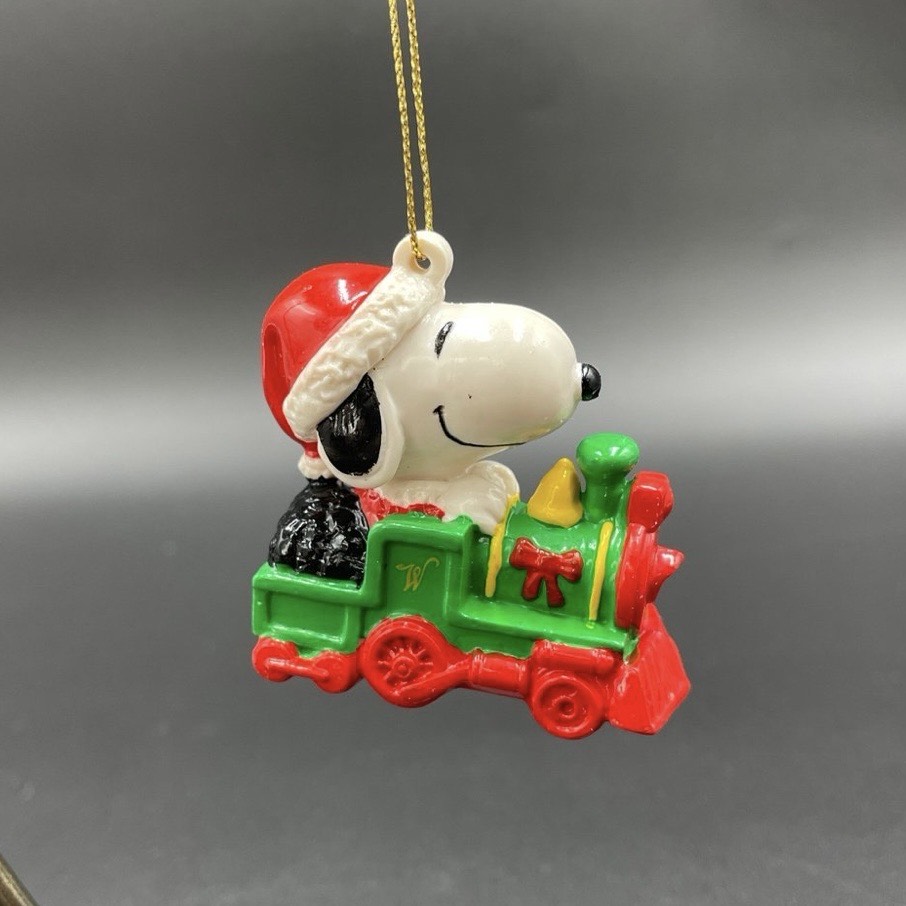 Peanuts Snoopy Train Engine Hanging Christmas Holiday Ornament Vintage